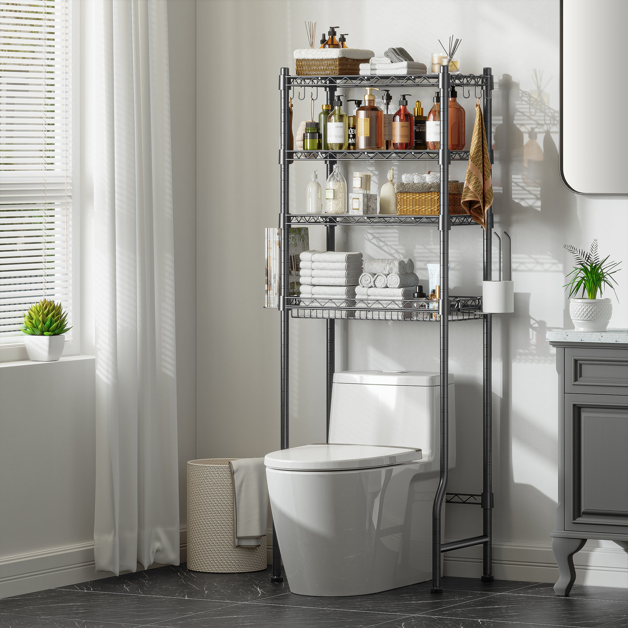 Rebrilliant Ronaya Metal Adjustable Over the Toilet Storage, 4-Tier ...