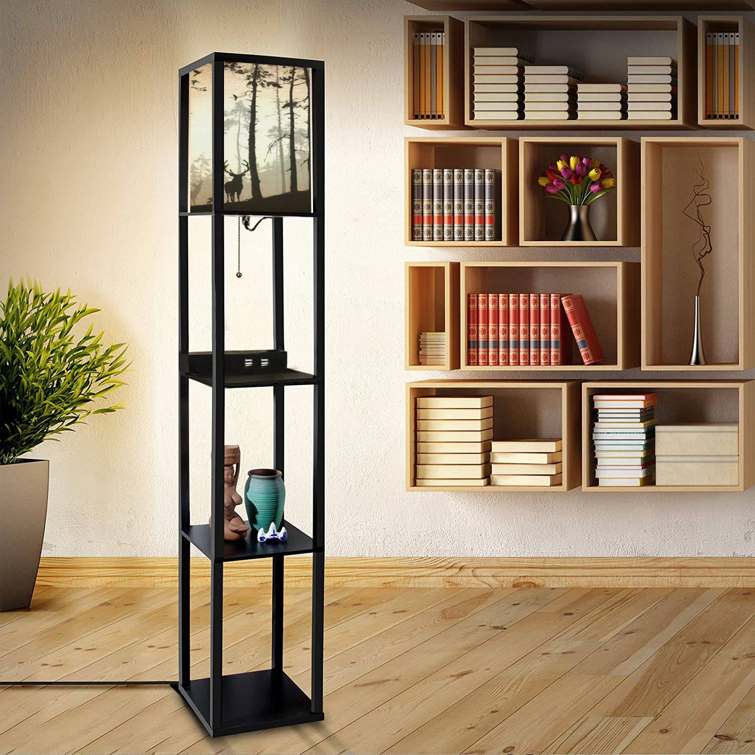 Millwood Pines Sider 63'' Black Column Floor Lamp | Wayfair