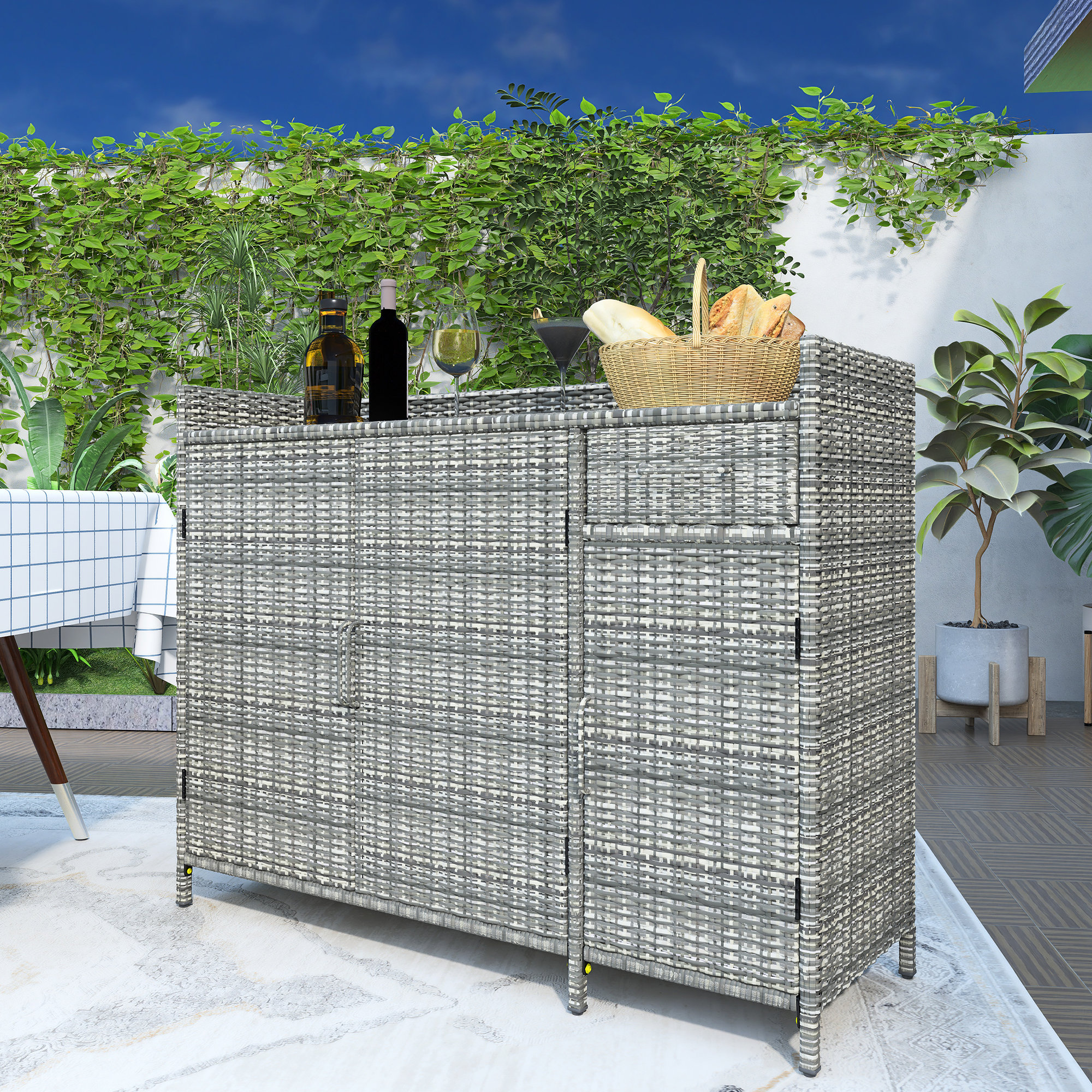 Magic Racks Wicker Outdoor Storage Cabinet With Tempered Glass Desktop ...