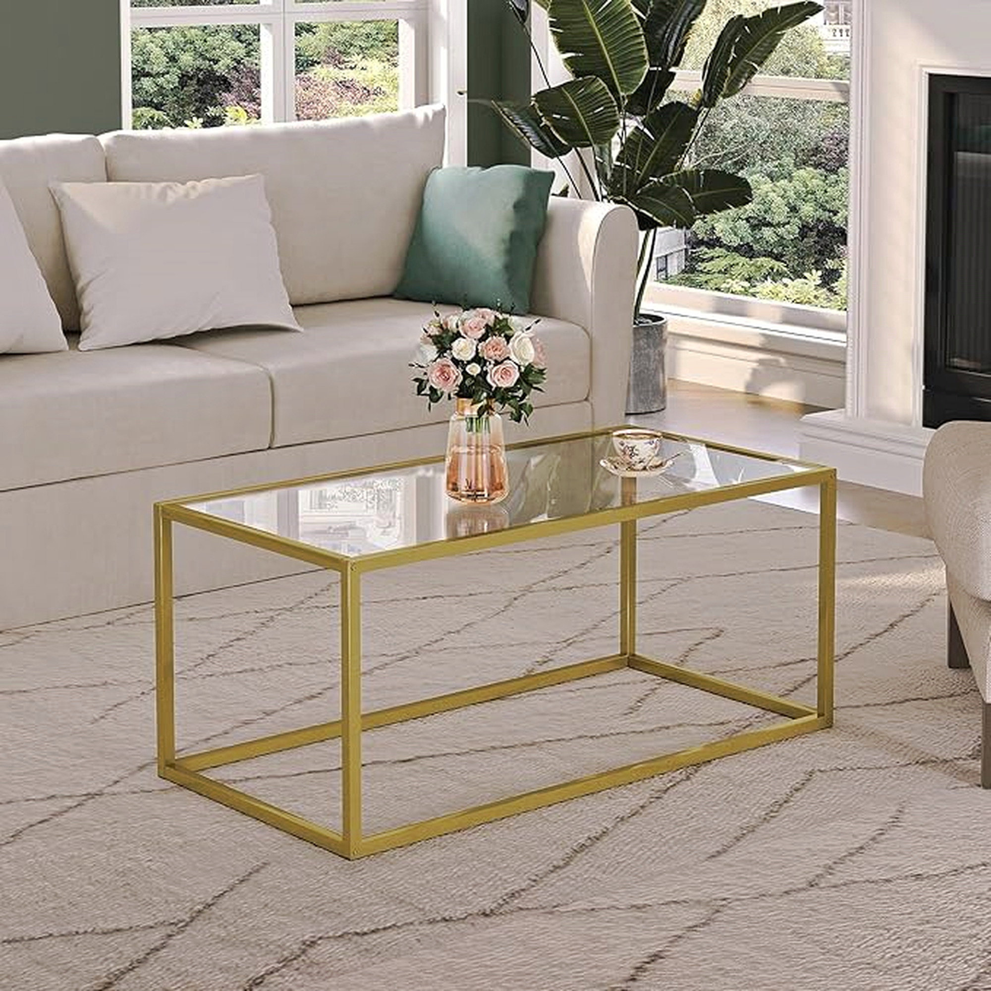 Hivost Coffee Table Glass Coffee Tables Modern Rectangular Centre Table ...