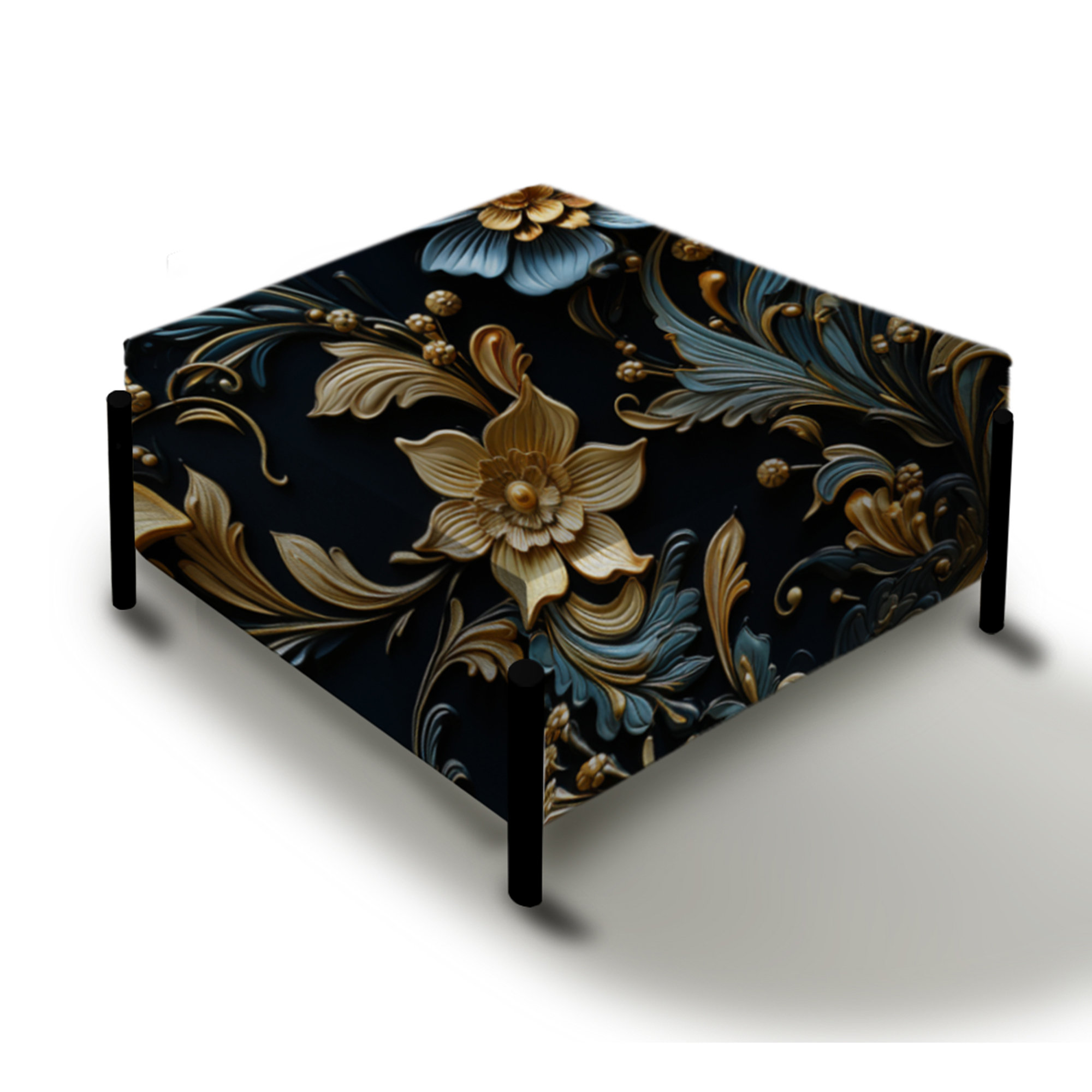 Design Art Golden Embellishments - Marble Large Square Ottoman | Wayfair