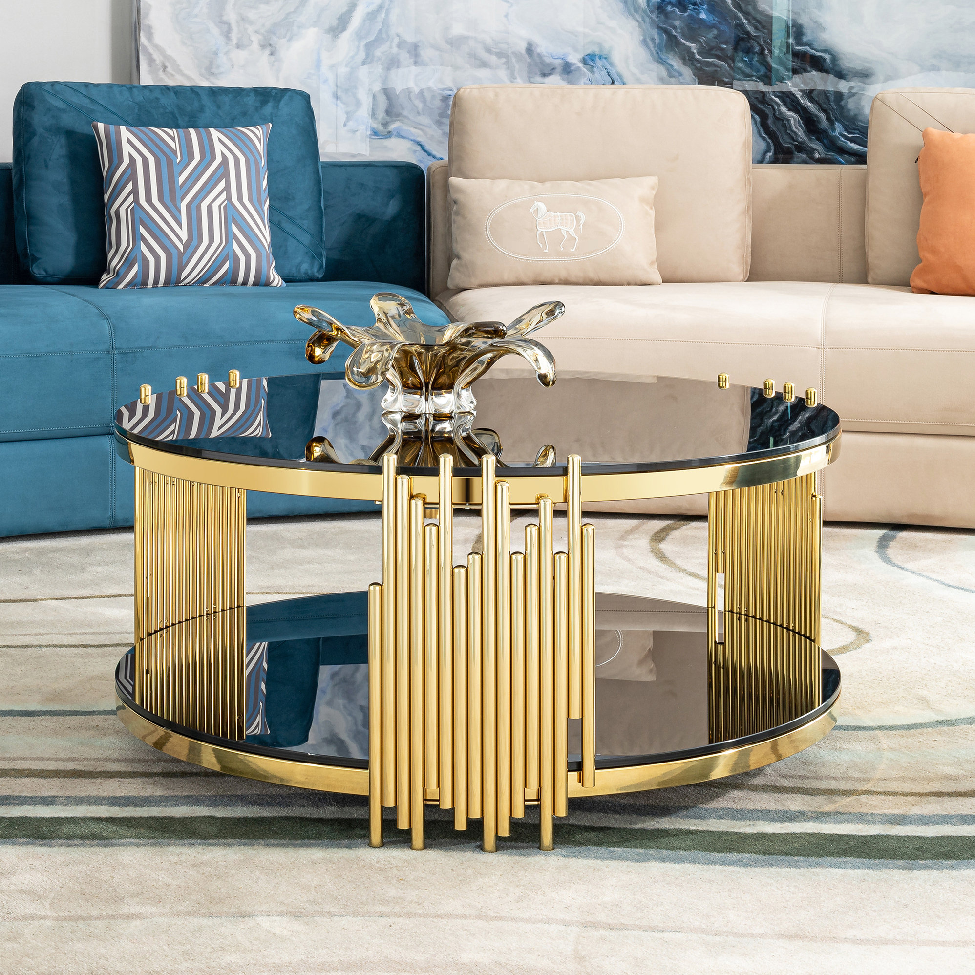 Everly Quinn Double Layer Glass Coffee Table With Stainless Steel Base ...