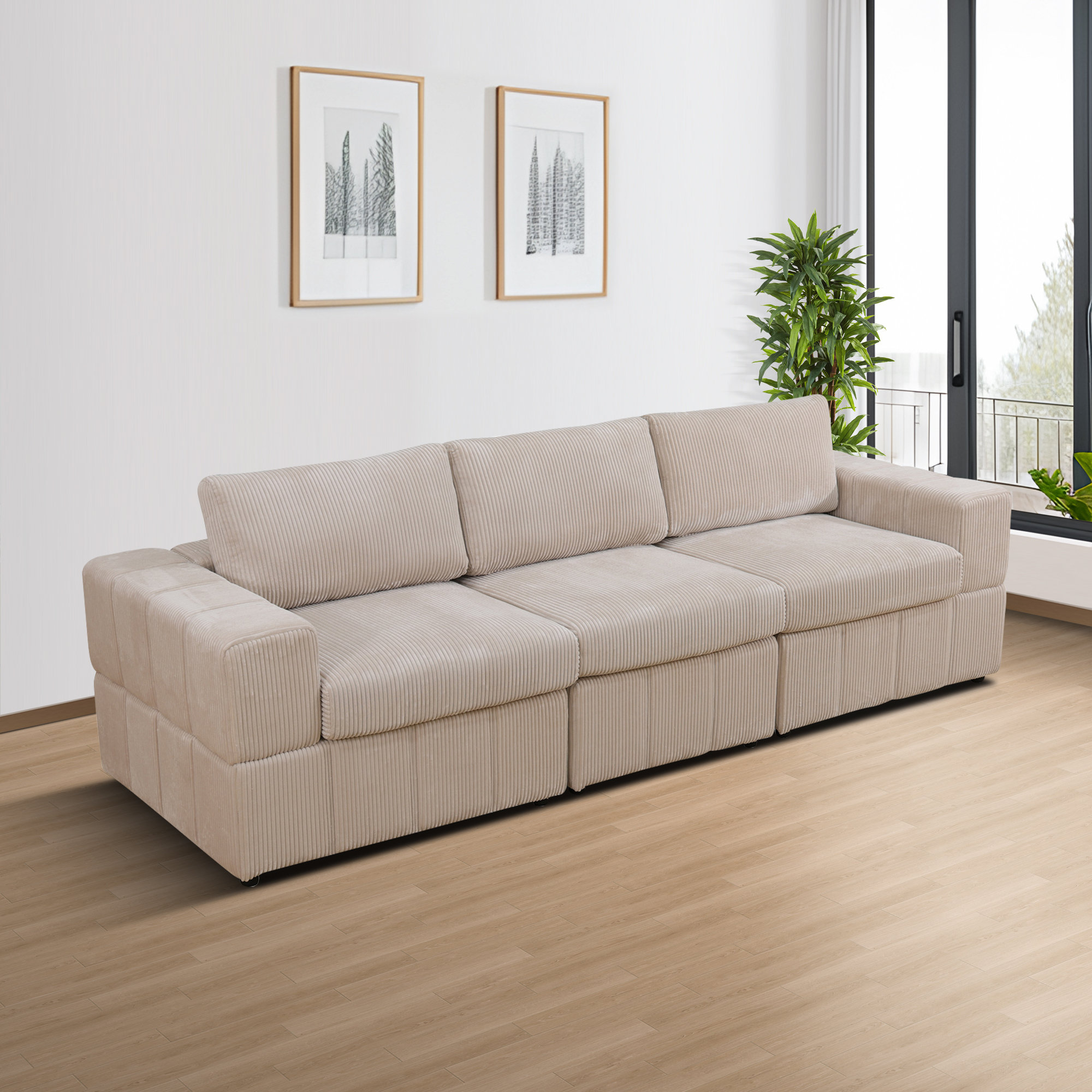 Latitude Run® 104" Wide Corduroy 3-Seater Sofa – Modular Design, Coil ...