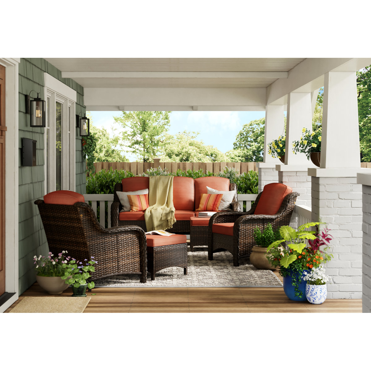 Andover Mills Melanson Patio 5 Piece Rattan Seating Group with Cushions ...