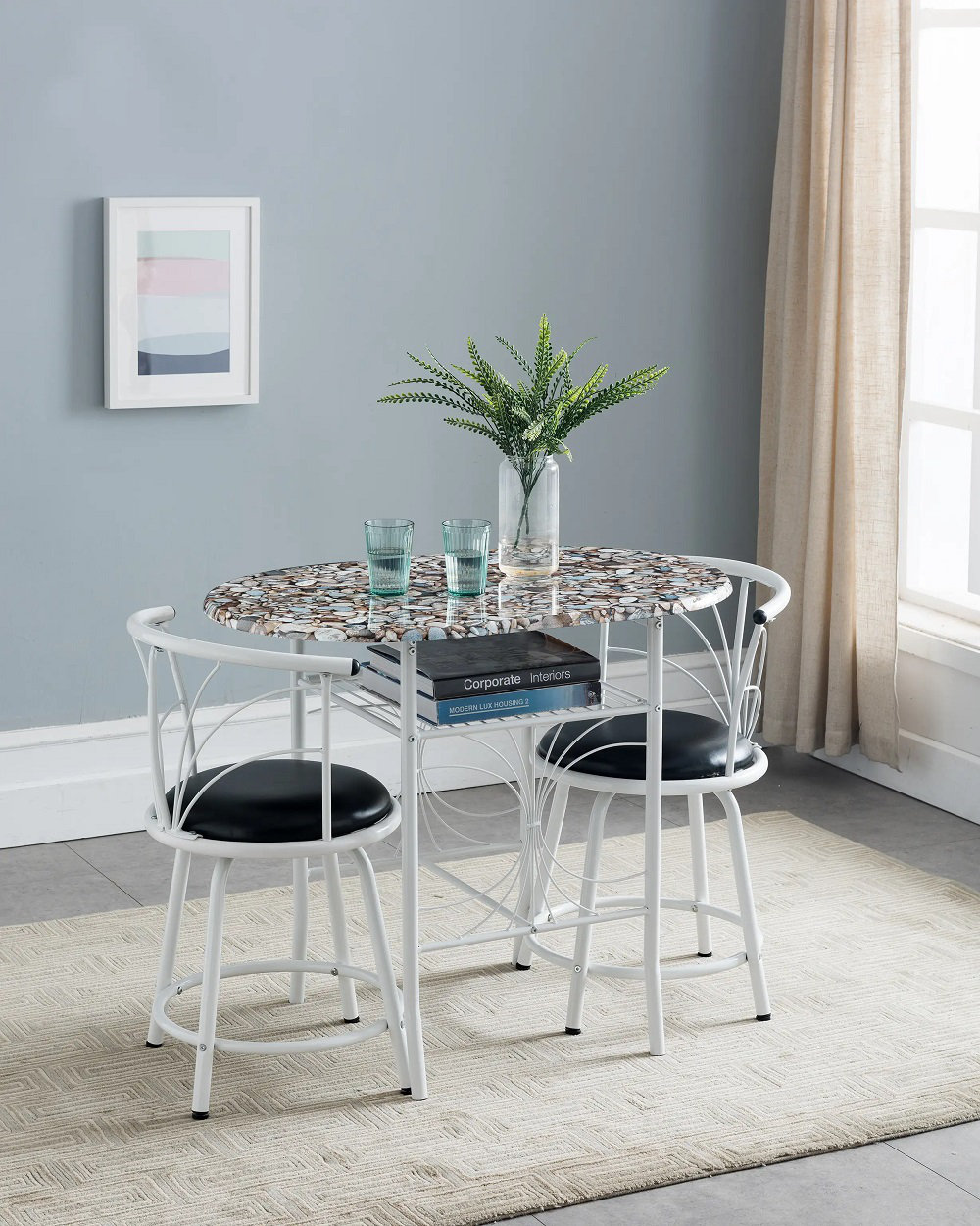 17 Stories Tecumseh 3 Piece Dining Table Set with Cobblestone Top ...