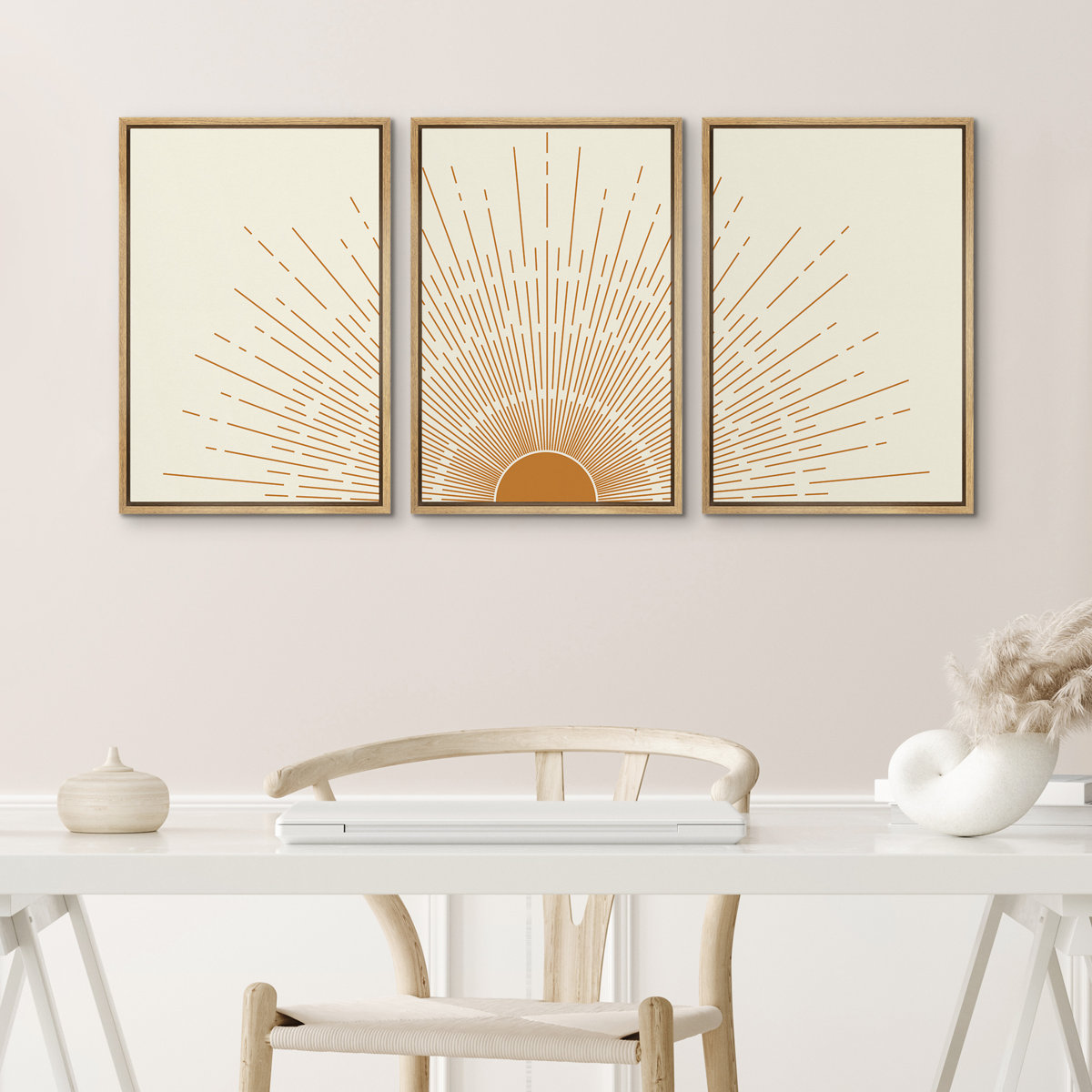 IDEA4WALL Bright Mid-Century Modern Orange Minimal Sun ShineArt Boho ...