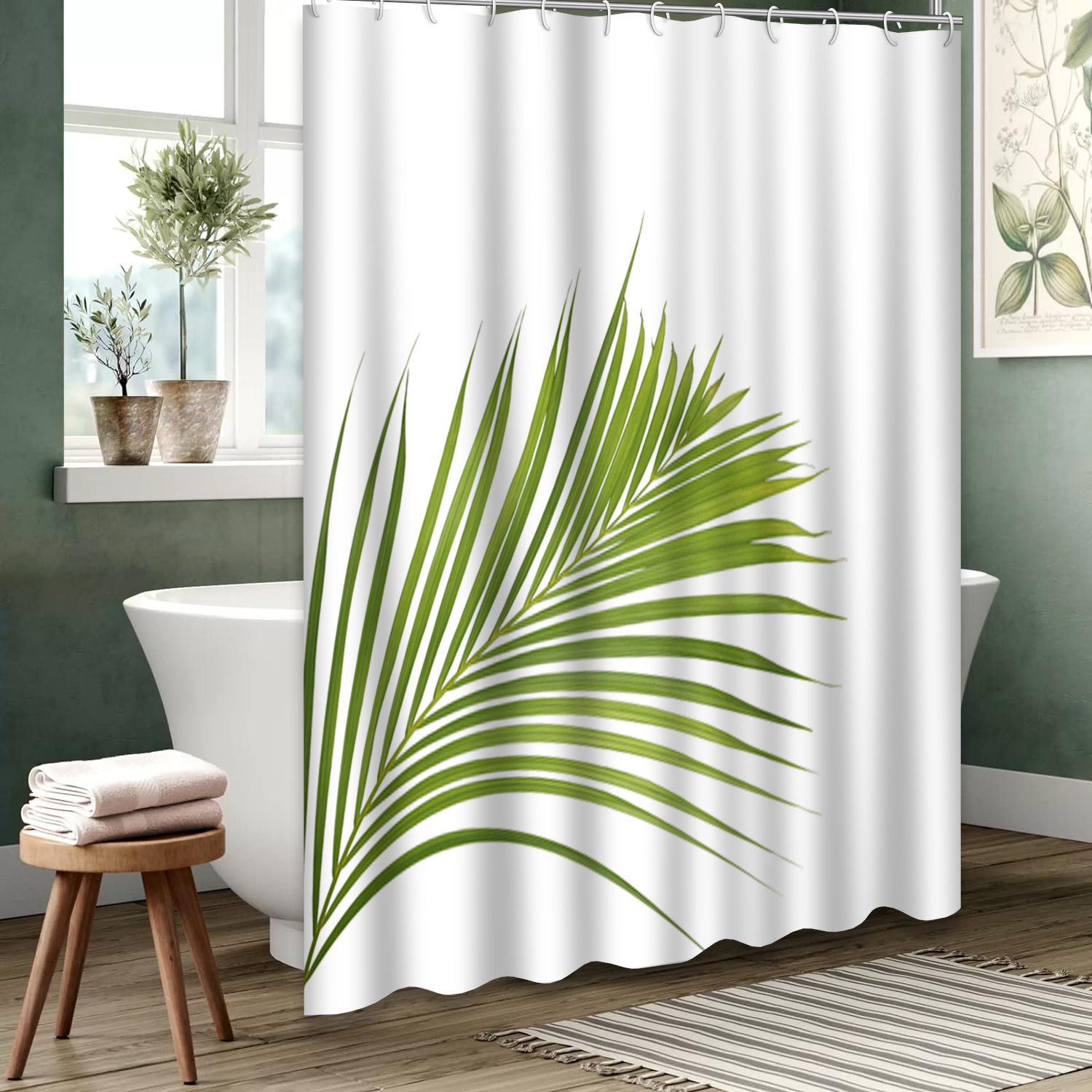 East Urban Home Fern Green Waterproof Shower Curtain,Green Palm Leaf ...