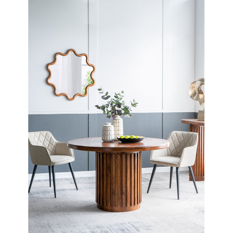 Millwood Pines Braydon Wooden Pedestal Dining Table with Carved Base ...