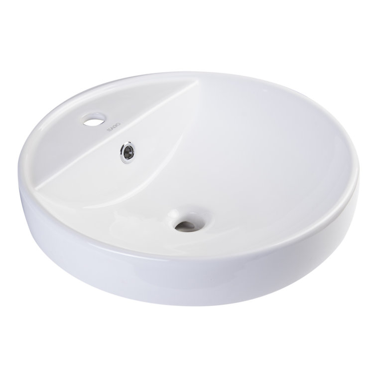 EAGO 18.5'' White Porcelain Circular Vessel Bathroom Sink with Overflow ...