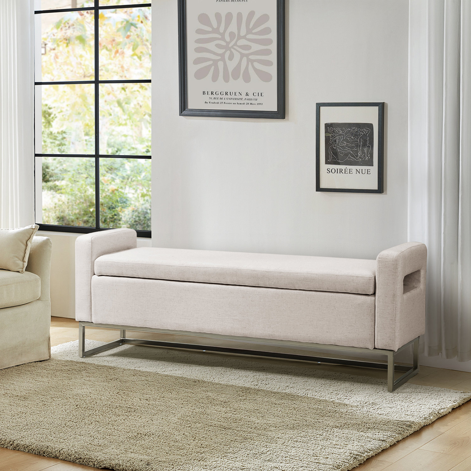 Wade Logan Anavaeh Minimalist 59'' Wide Upholstered Flip Top Storage ...