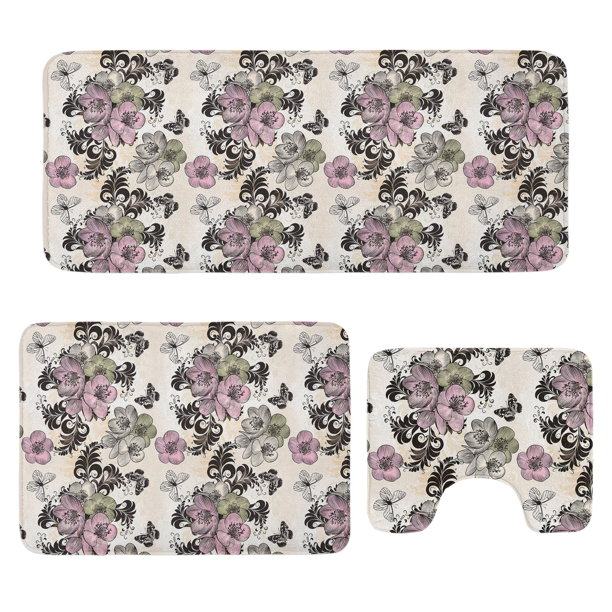 East Urban Home Vintage Bathroom Rug Set 3 Pieces U-Shape & Rectangle ...