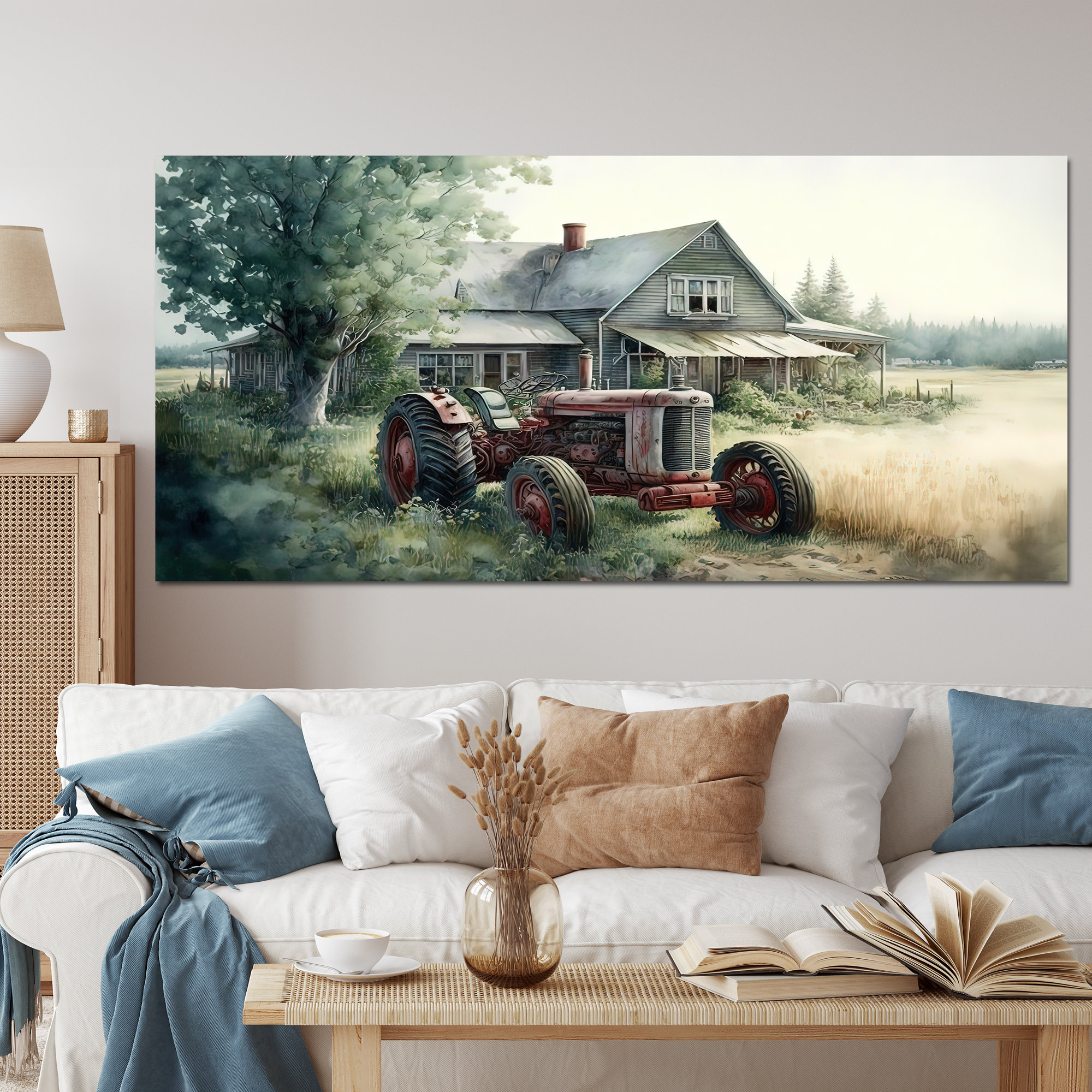Design Art Tractor In Barn I - Farmhouse / Country Canvas Wall Art ...