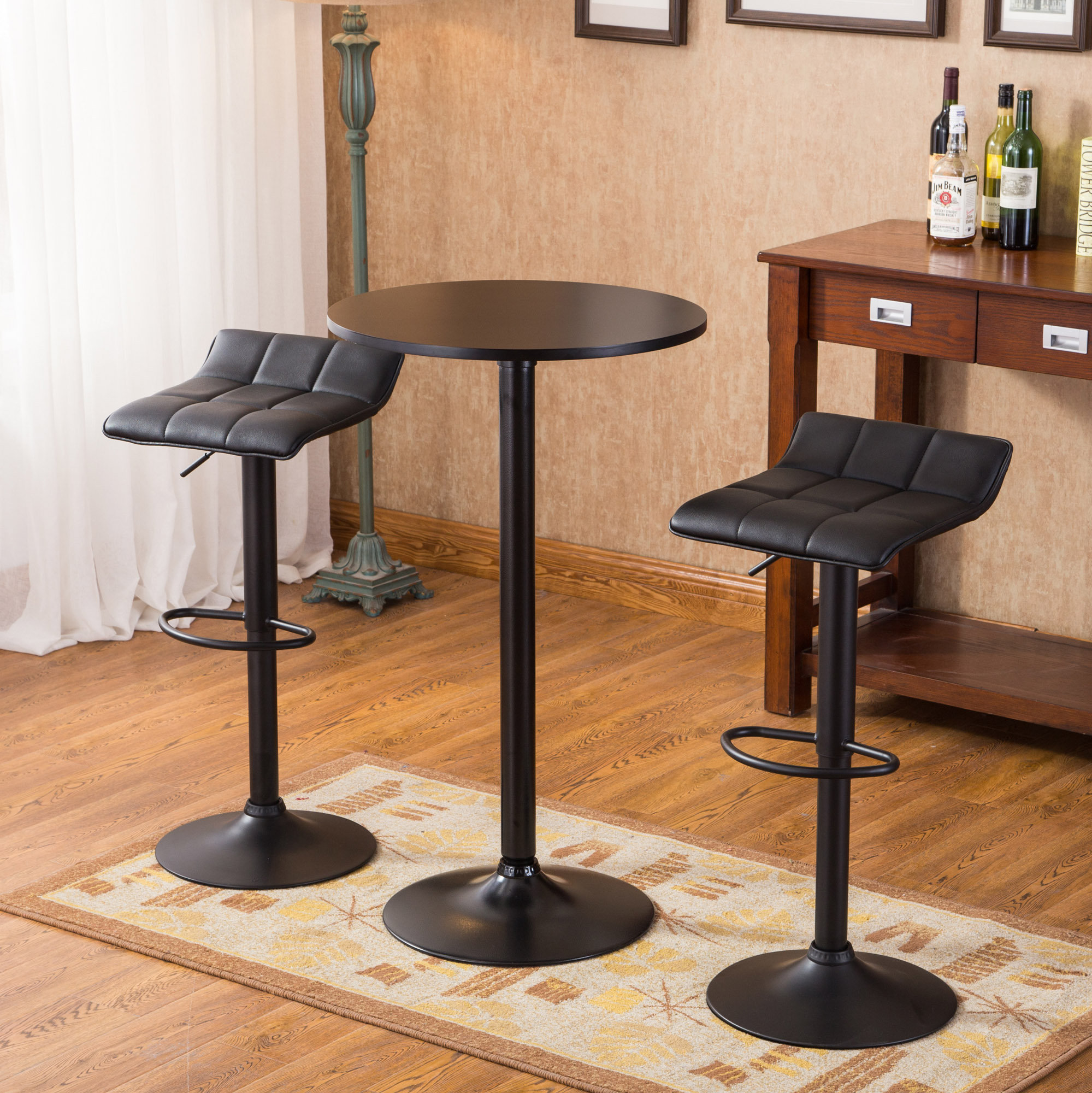 George Oliver 2 Swivel Black Bonded Leather Adjustable Bar Stool Bar ...