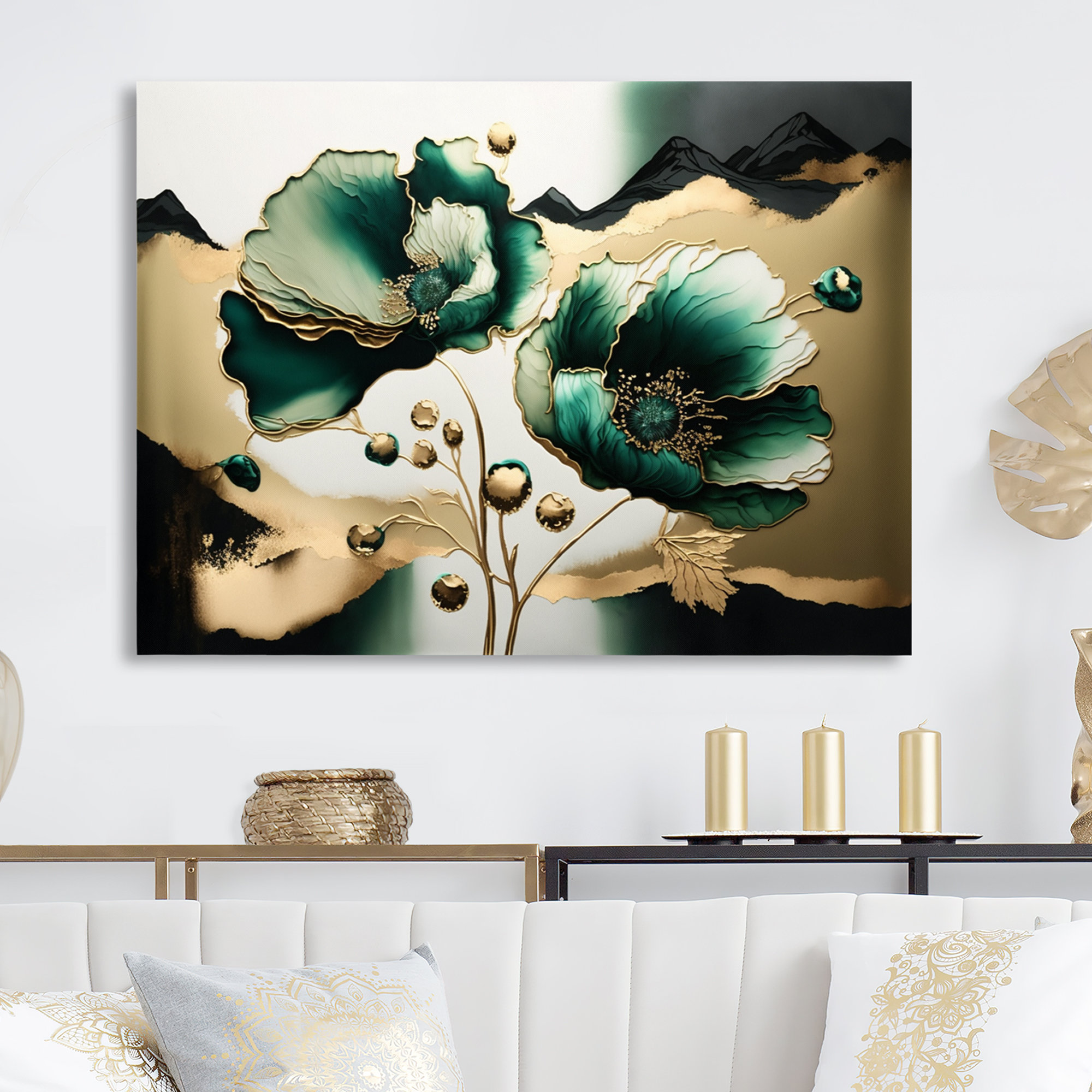 House of Hampton Gold and Green Poppy Floral Euphoria I - Floral Poppy ...
