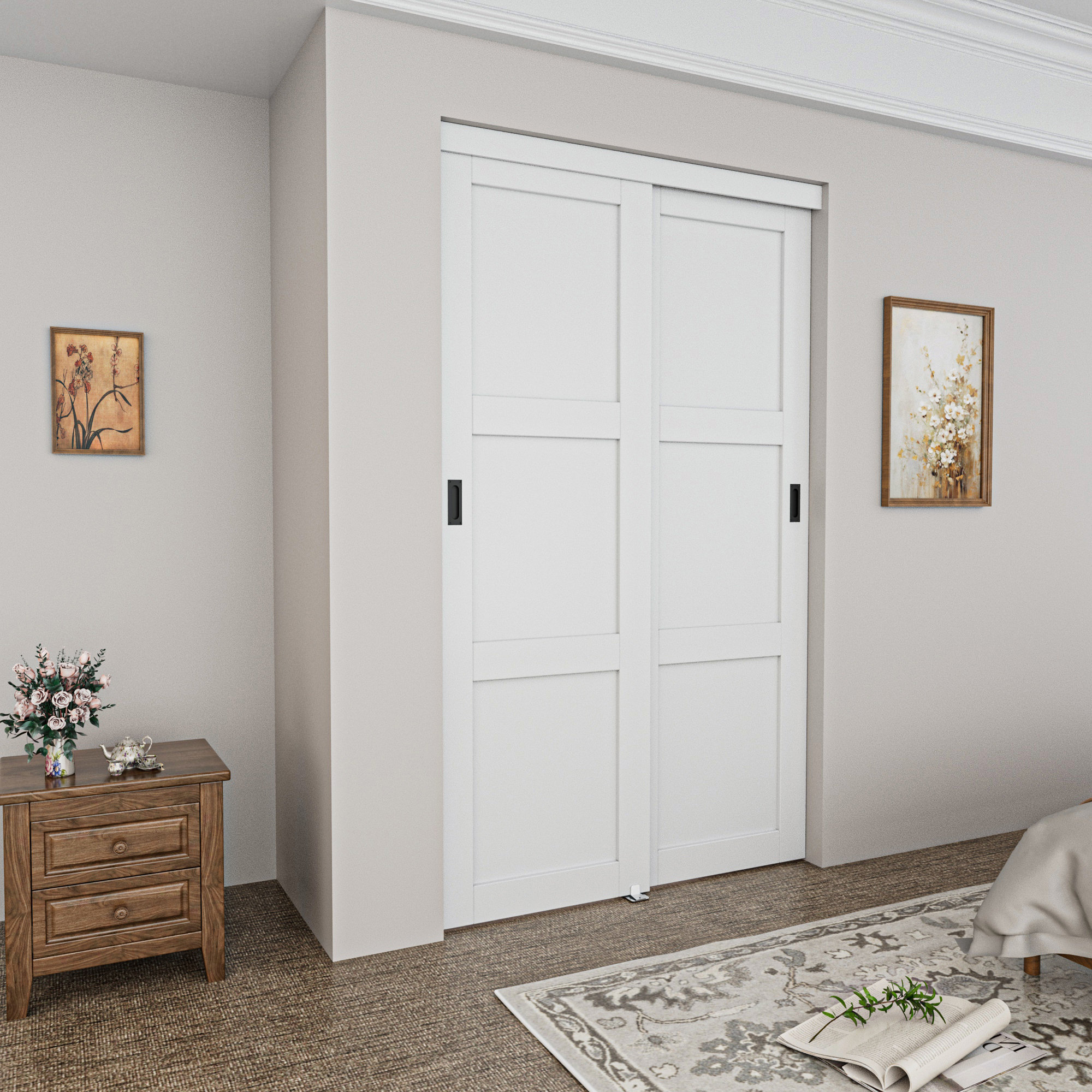 Home Worthy 80" Panelled Pantry Closet Sliding Doors with Hardware ...