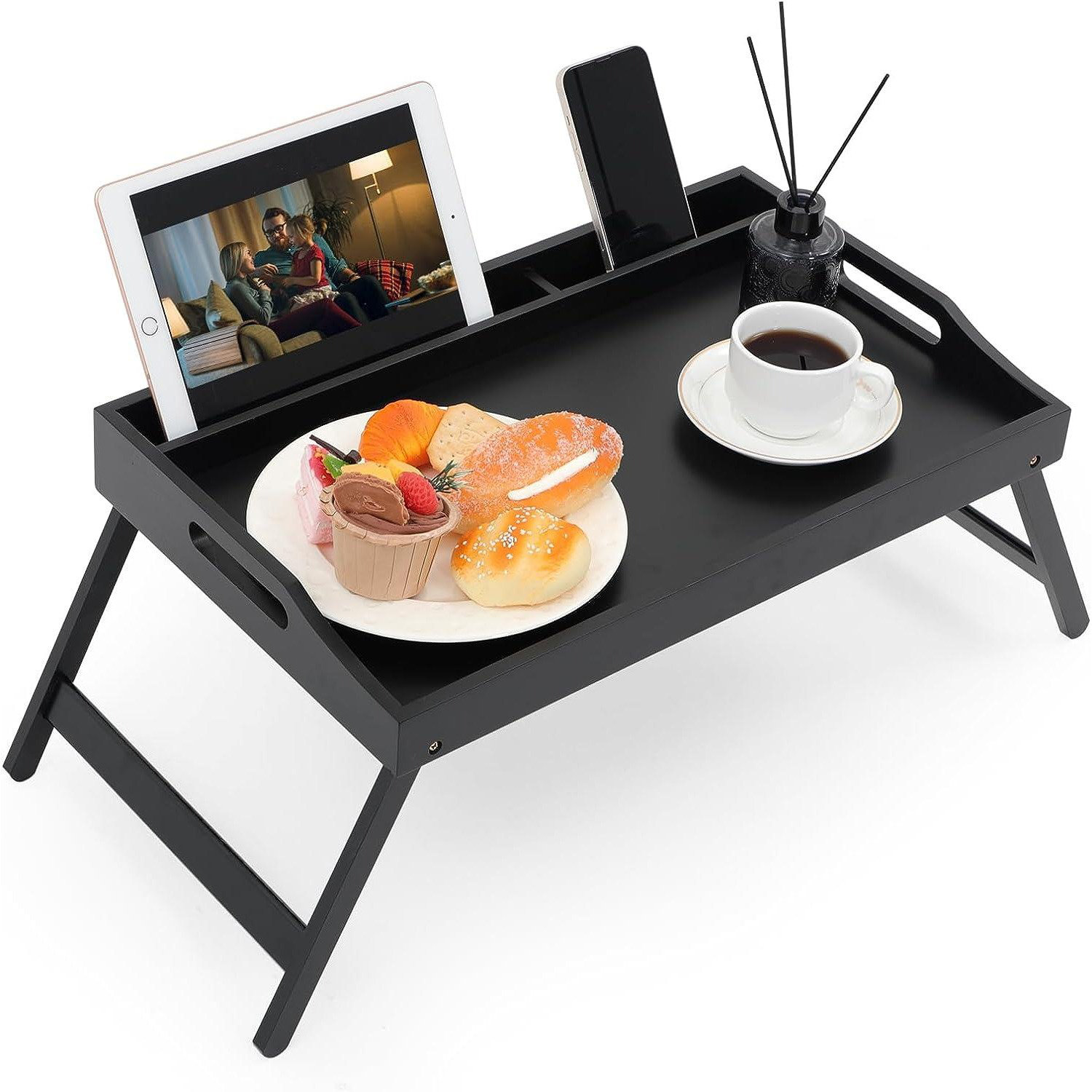 17 Stories Medich Breakfast Tray Bamboo Bed Tray Table With Foldable ...