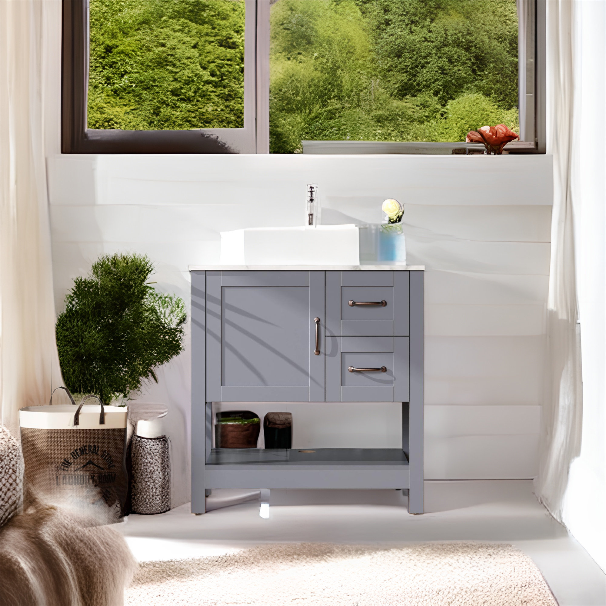 Red Barrel Studio® 30in Gray Bathroom Vanity W/ Mirror And Top Only ...
