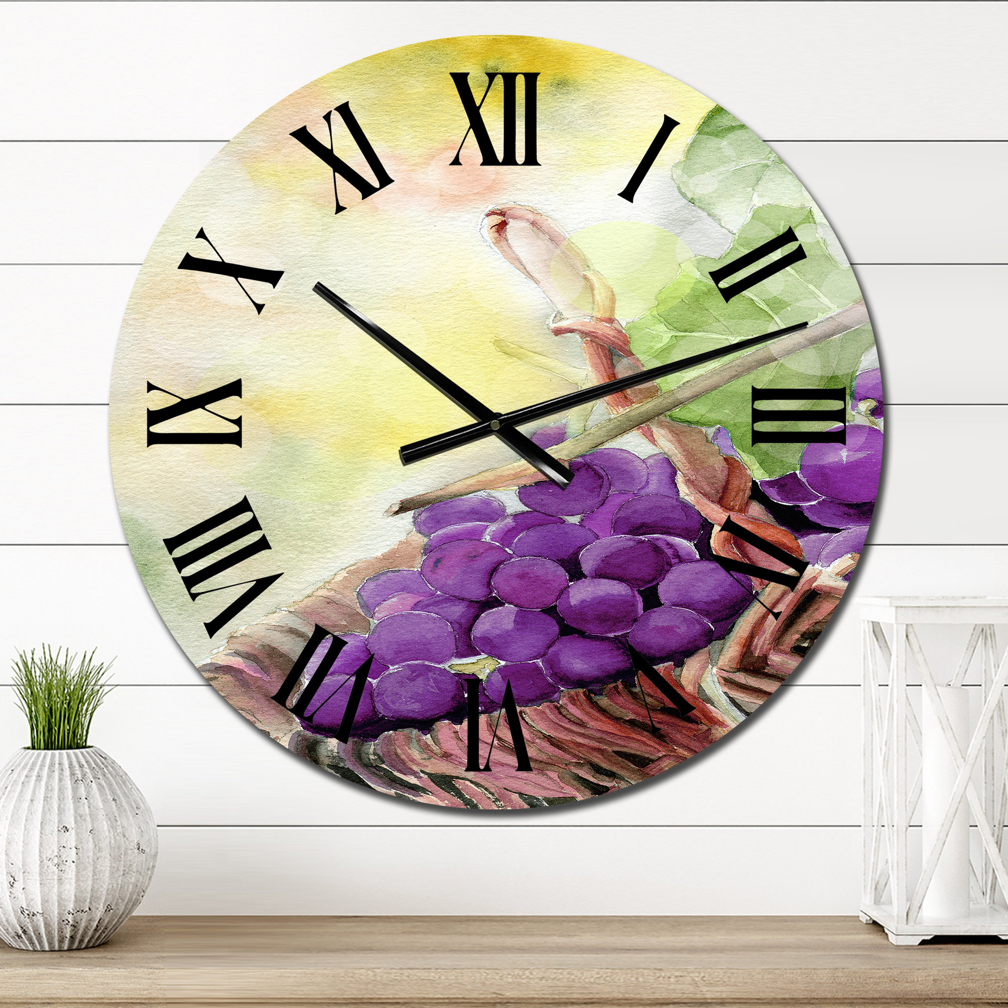 East Urban Home Bunch Of Purple Grapes - Traditional Wall Clock | Wayfair