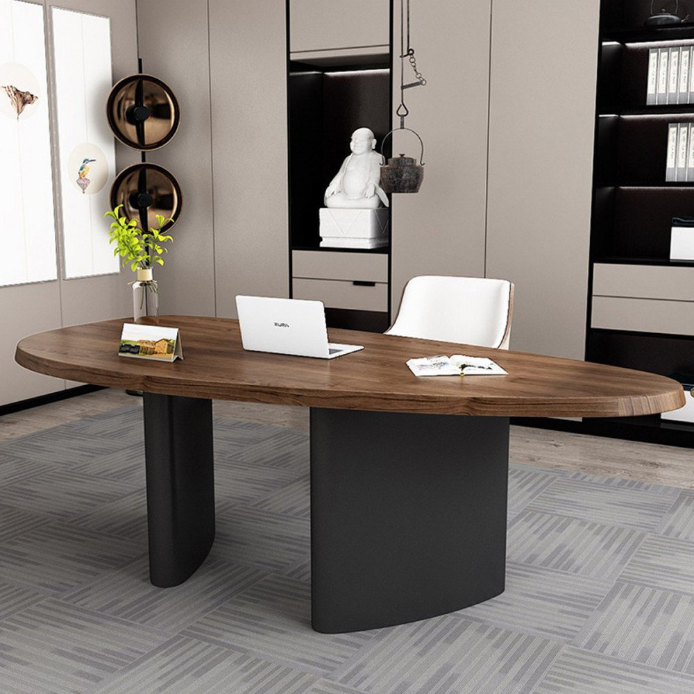 Furnire Lewi Light walnut Rectangular Solid Wood desks | Wayfair