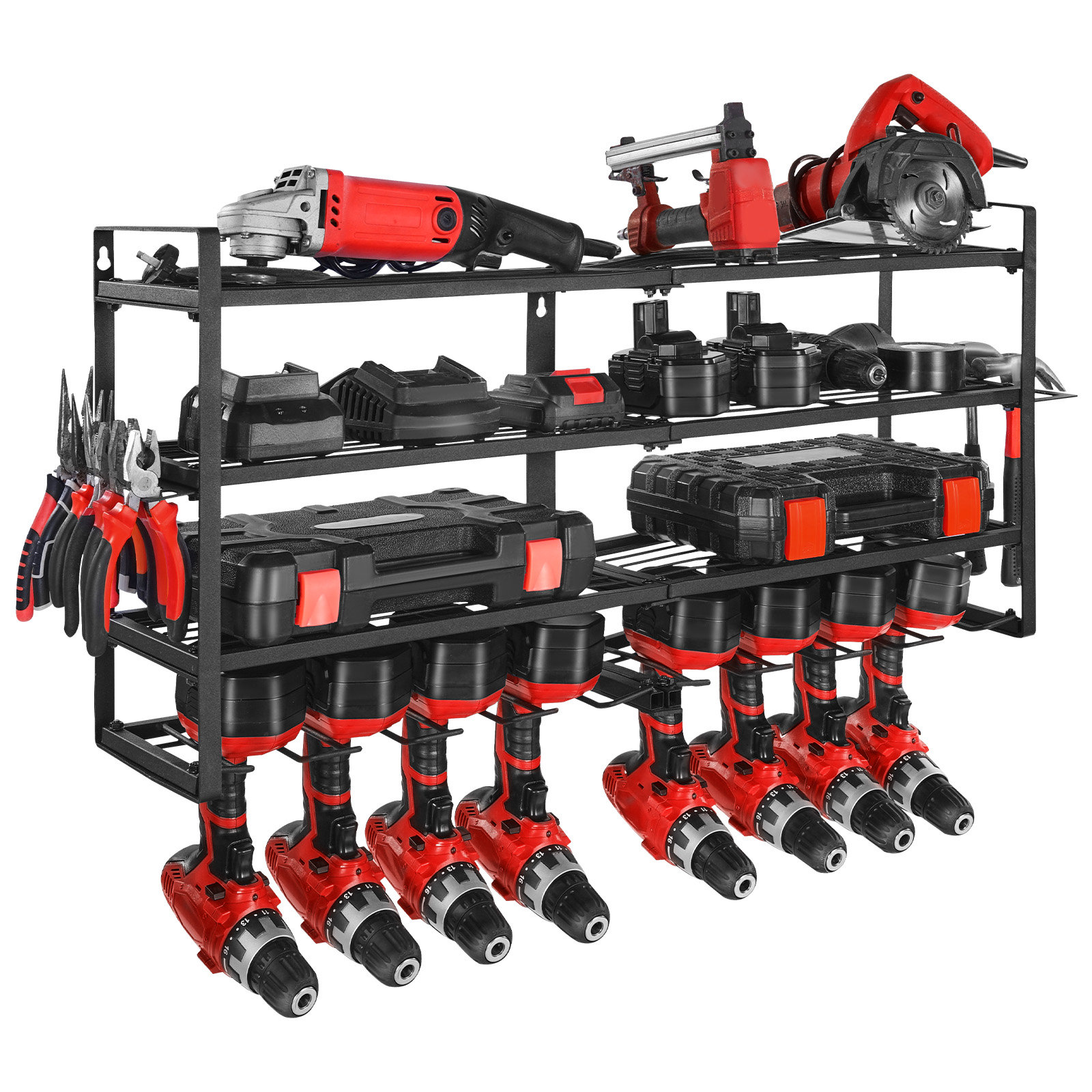 VEVOR Power Tool Organizer Wall Mount 4-Layer Tool Storage Rack 8 Drill ...