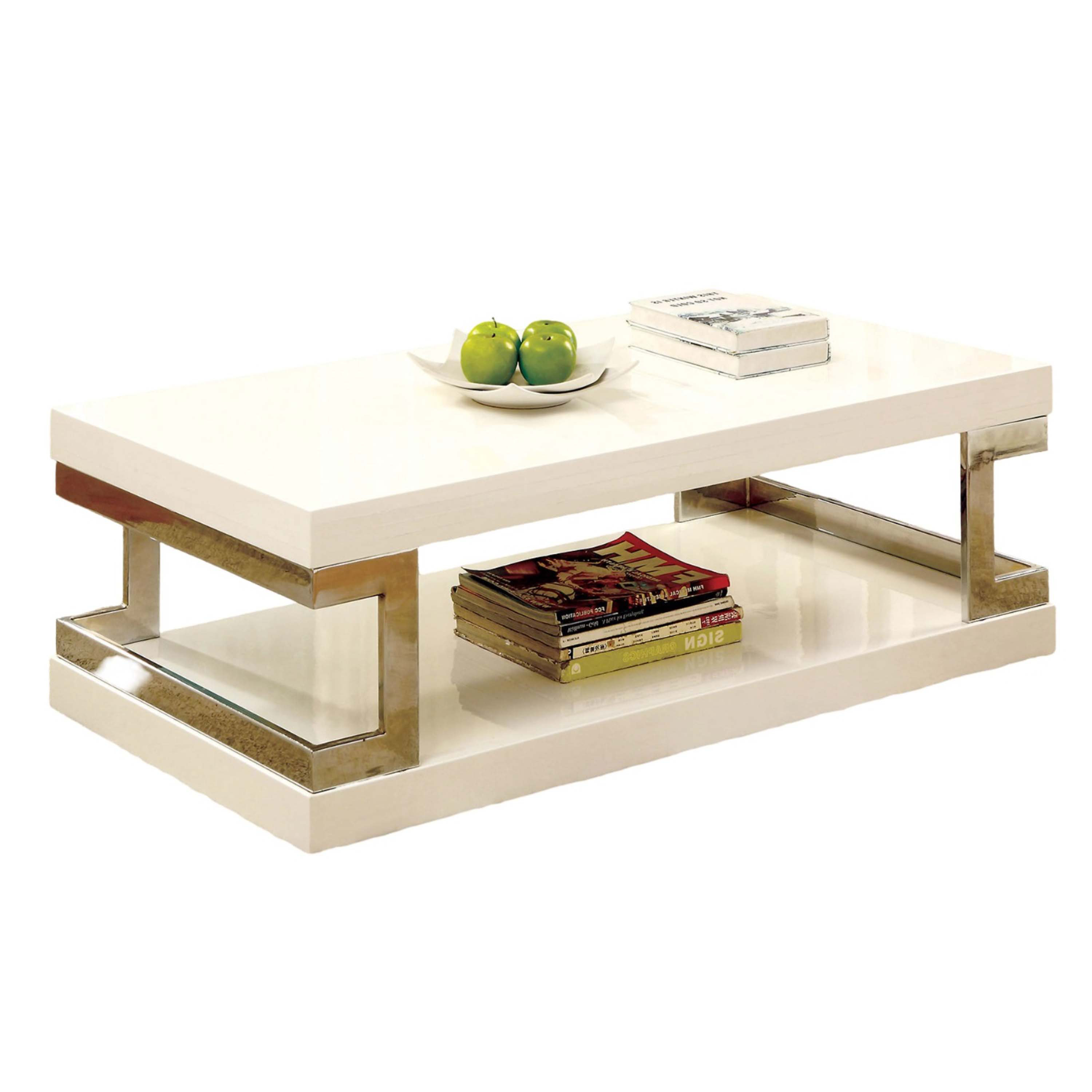 Orren Ellis Contemporary Style White 1pc Coffee Table Bottom Shelf High ...