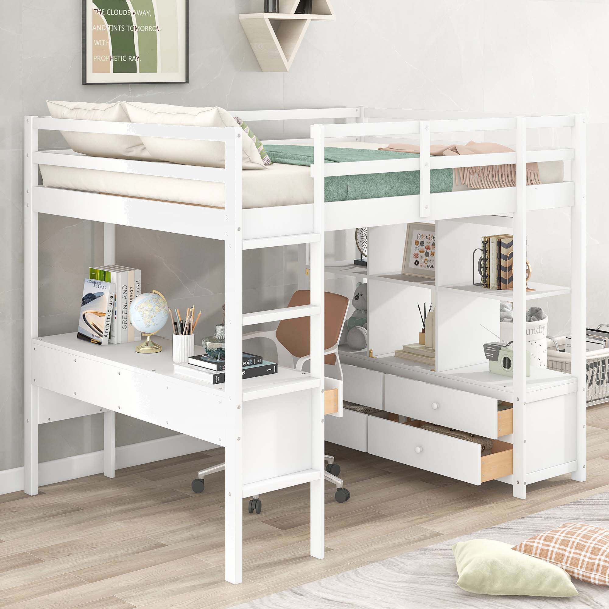 Harriet Bee Gildus Loft Bed with Bookcase by Harriet Bee | Wayfair