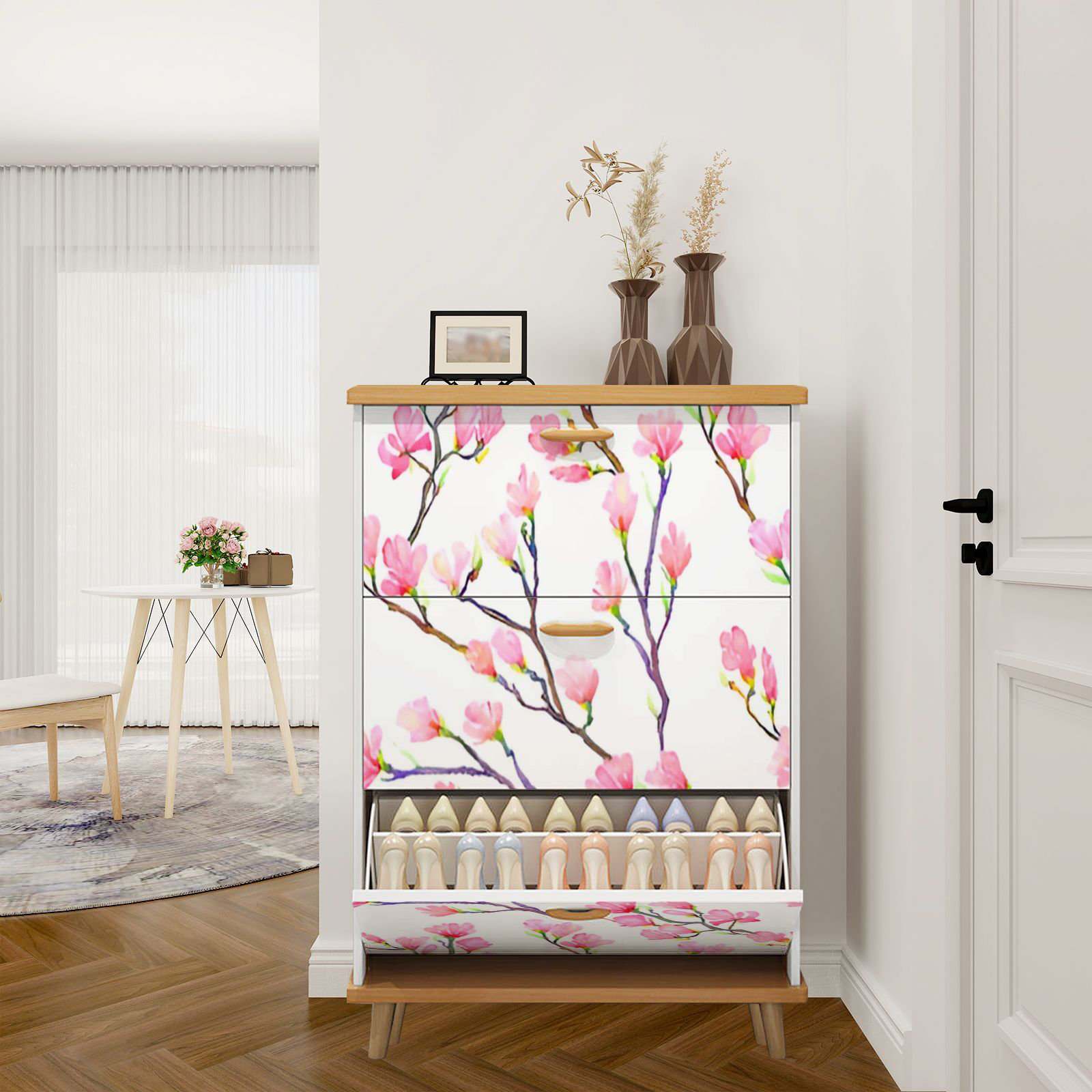 East Urban Home Shoe Storage Cabinet with 3 Flip Drawers for Pink ...