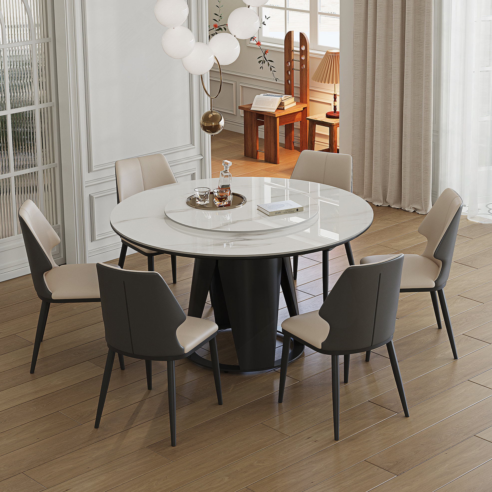 Orren Ellis 59''Modern Sintered stone dining table with 35.4" round ...