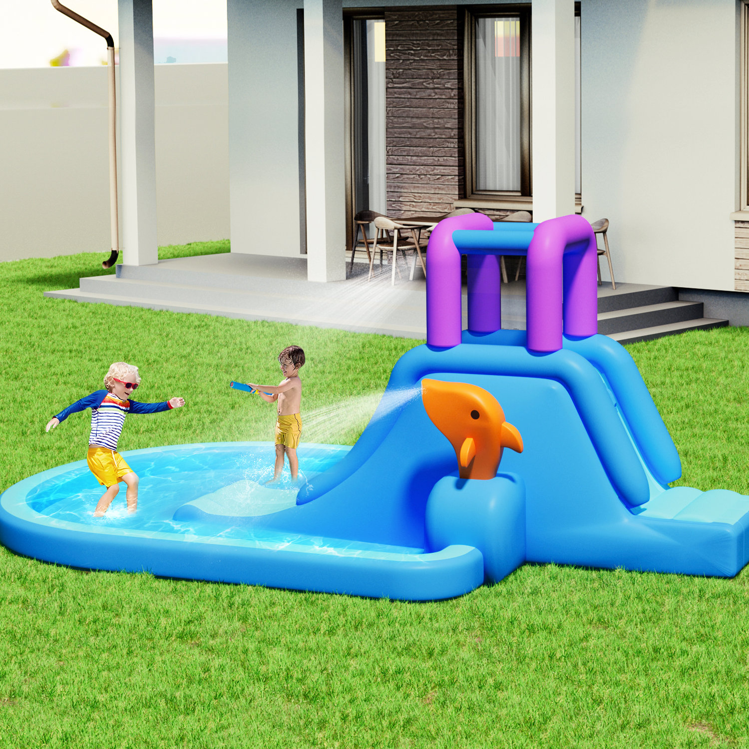 MoNiBloom Inflatable Water Slides for Kids, Waterslide Bounce House ...