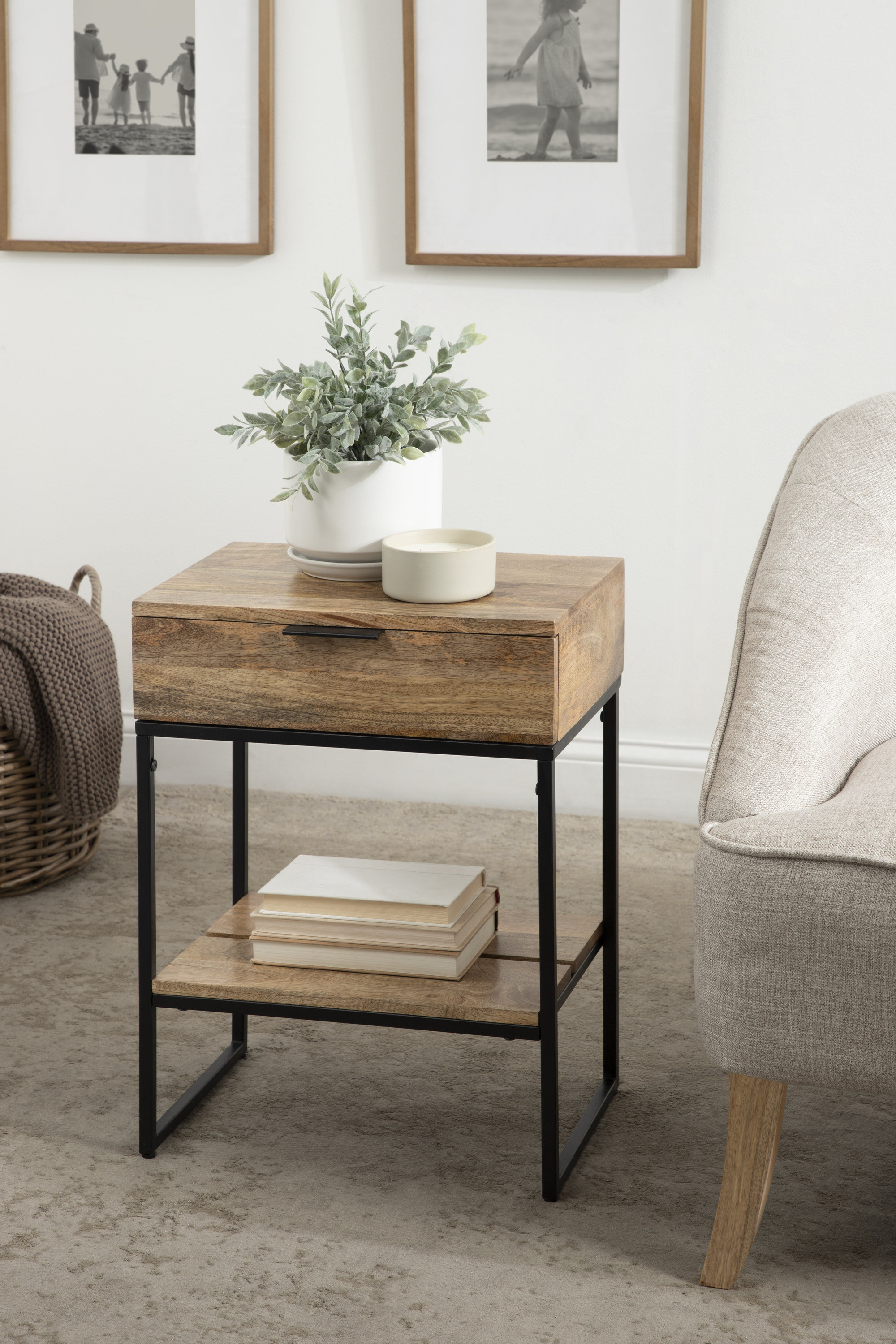 17 Stories Hachmann 24.25'' tall Solid Wood Sled End Table with Storage ...