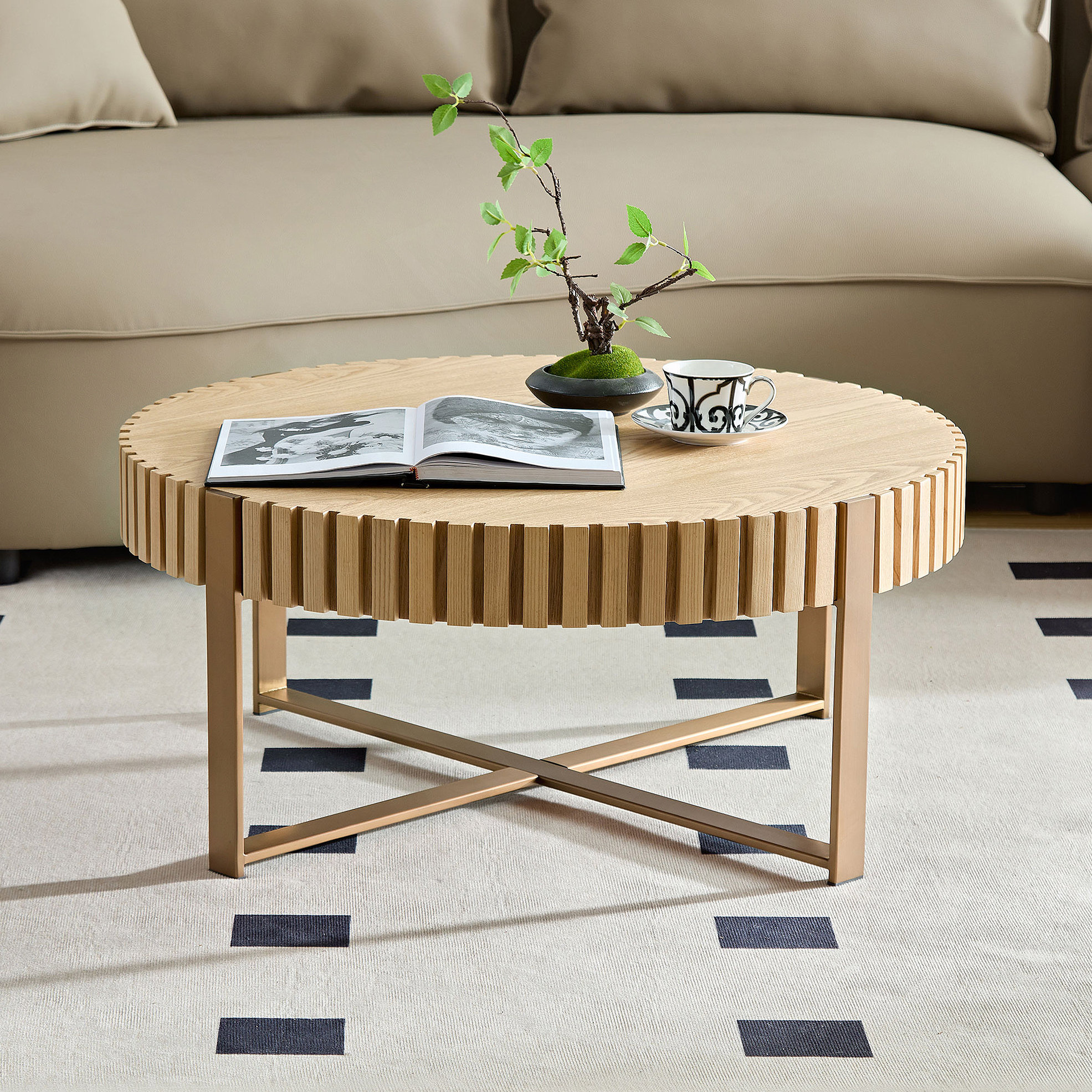 Mercer41 Modern Handcraft Drum Coffee Table 31.5 inch Round Coffee ...