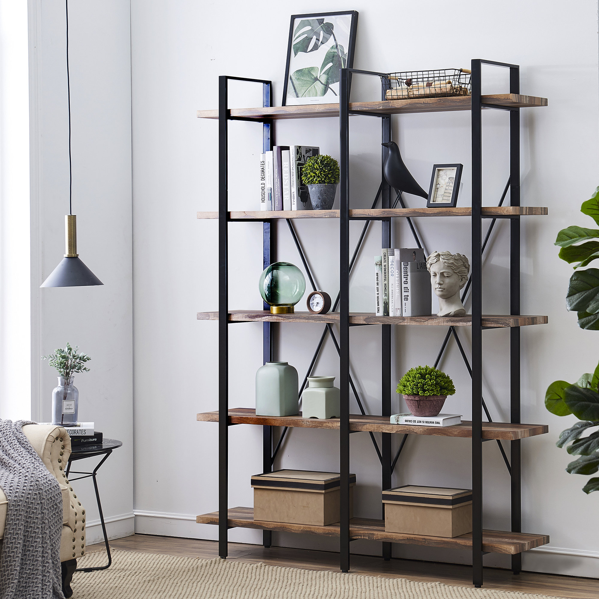 Gracie Oaks Khat Steel Etagere Bookcase for Home Office Decor, Easy ...