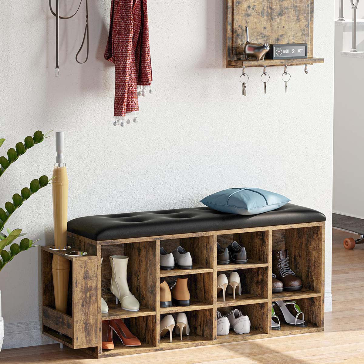 One Allium Way® Shoe Bench, Ten Cubbies Storage Entryway Bench With PU ...