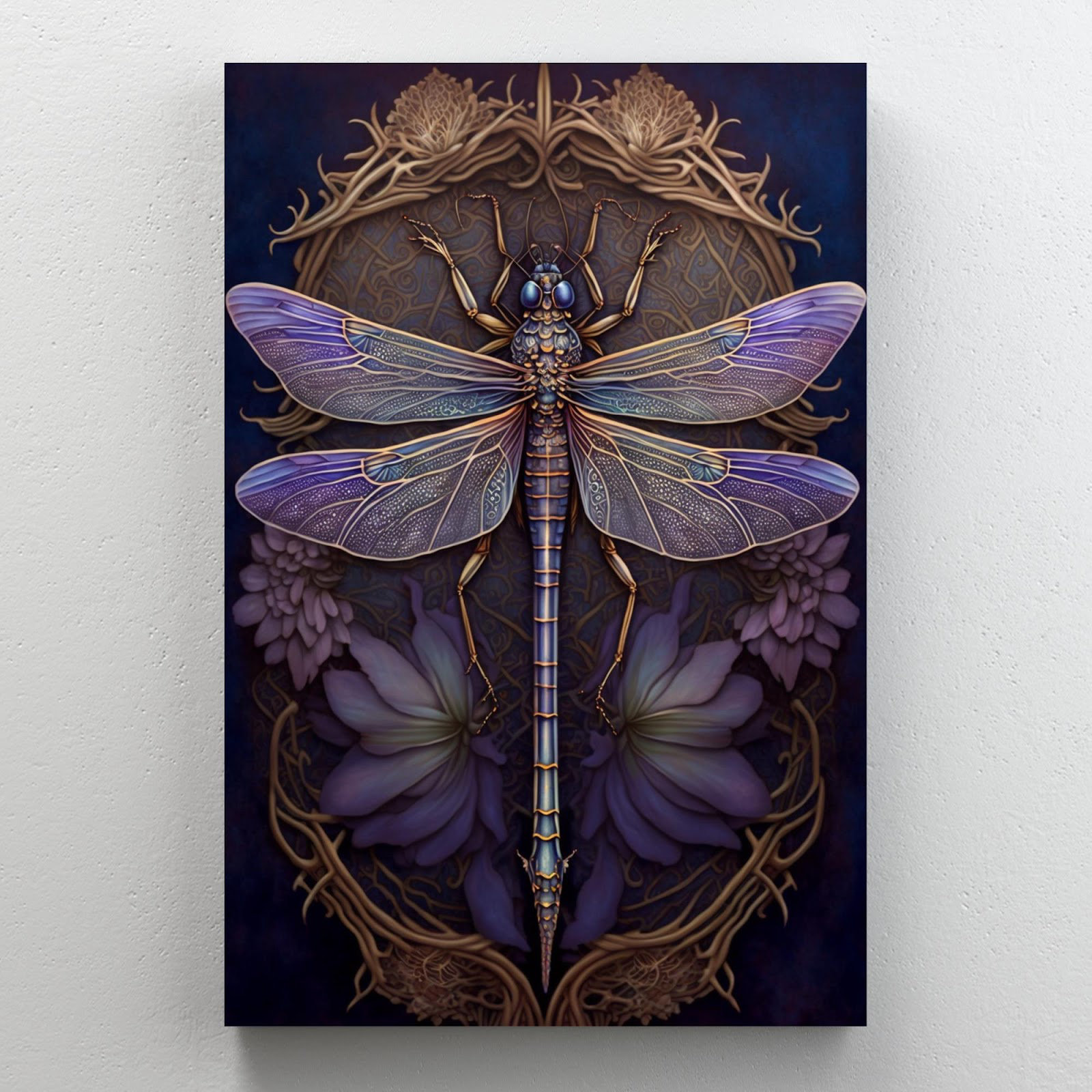 August Grove Lavender And Dragonfly Symmetrical Painting - Print ...