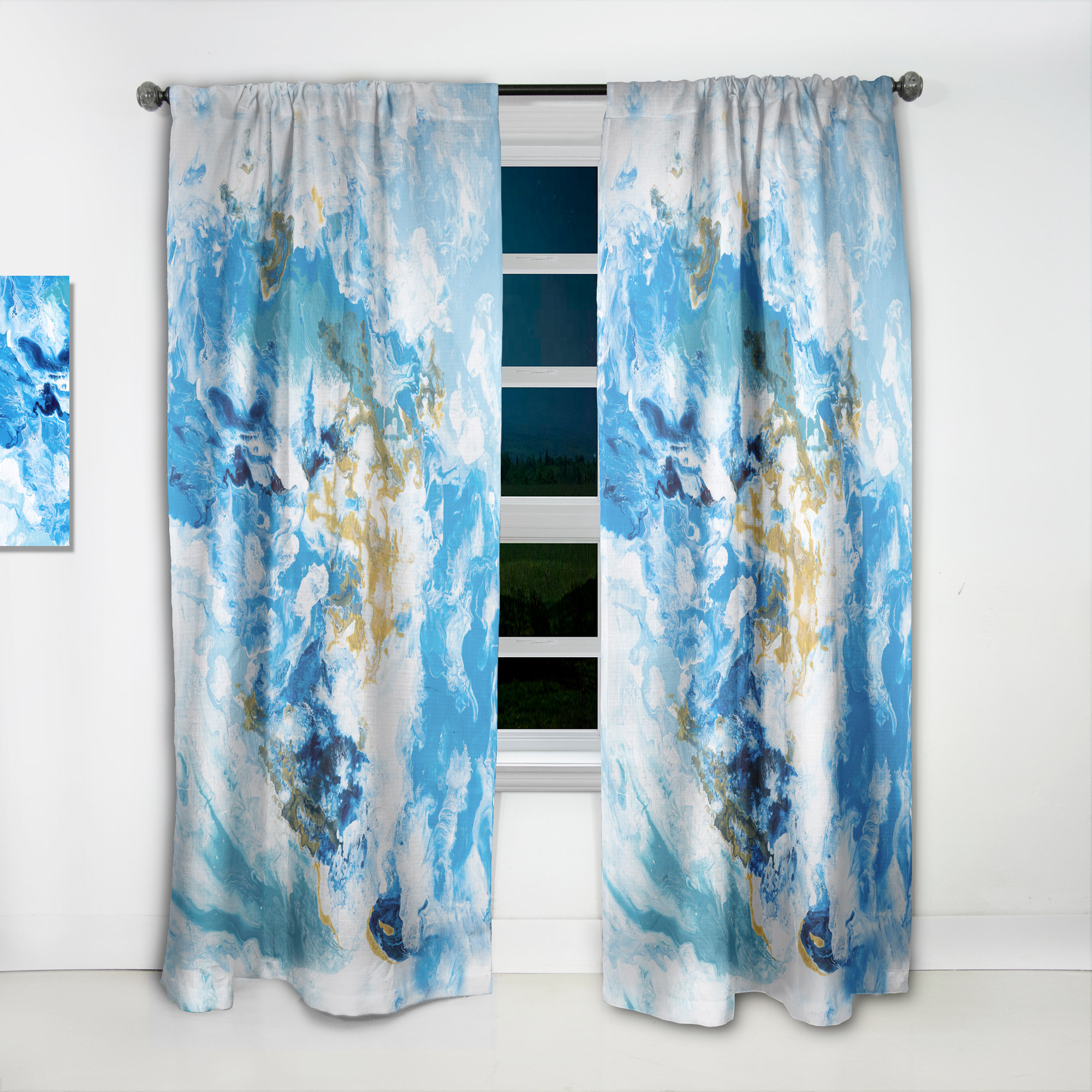 Design Art Art Waves II Abstract Semi-Sheer Rod Pocket Single Curtain ...