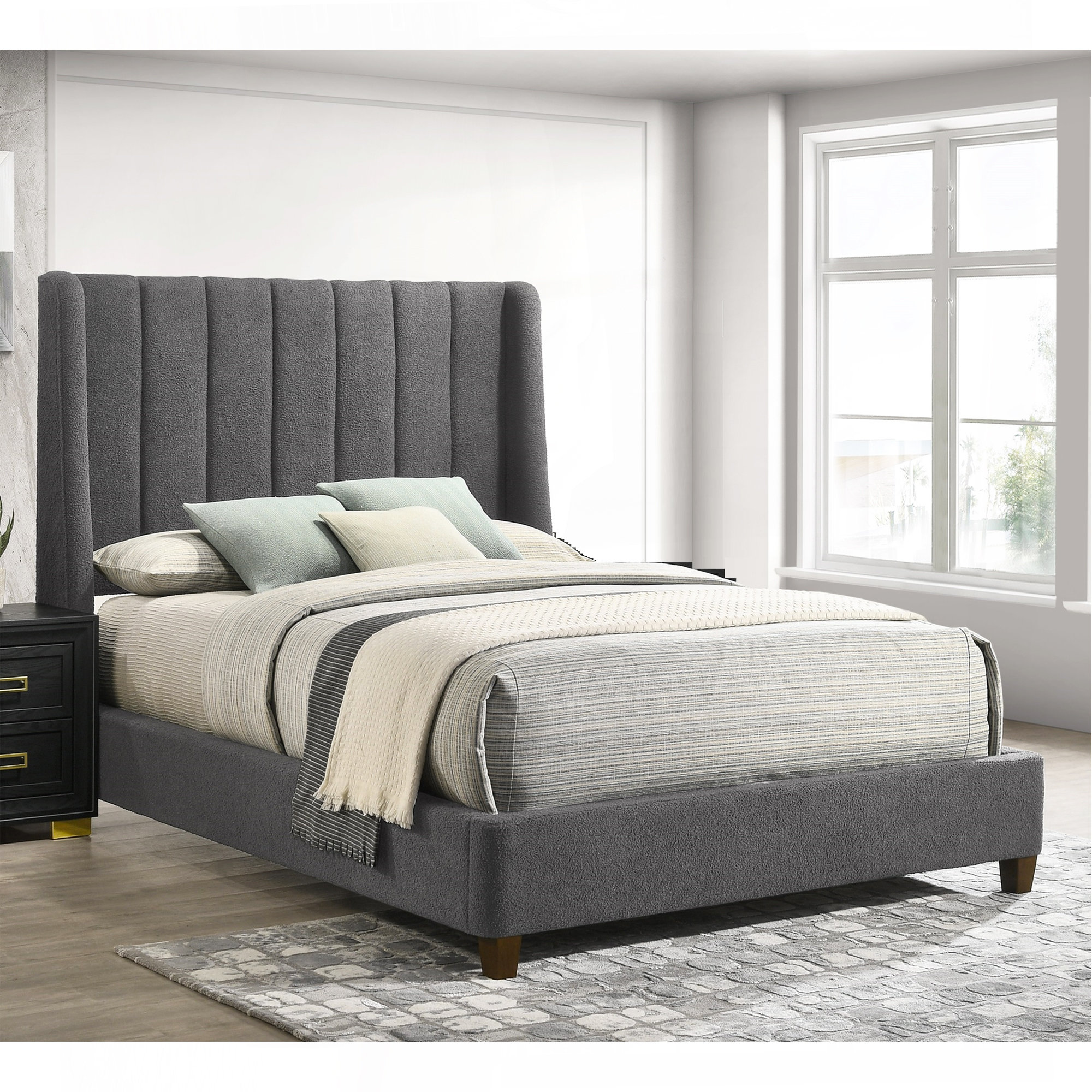 Hokku Designs 1Pc Contemporary Upholstered Bed Tufted Wing Back ...