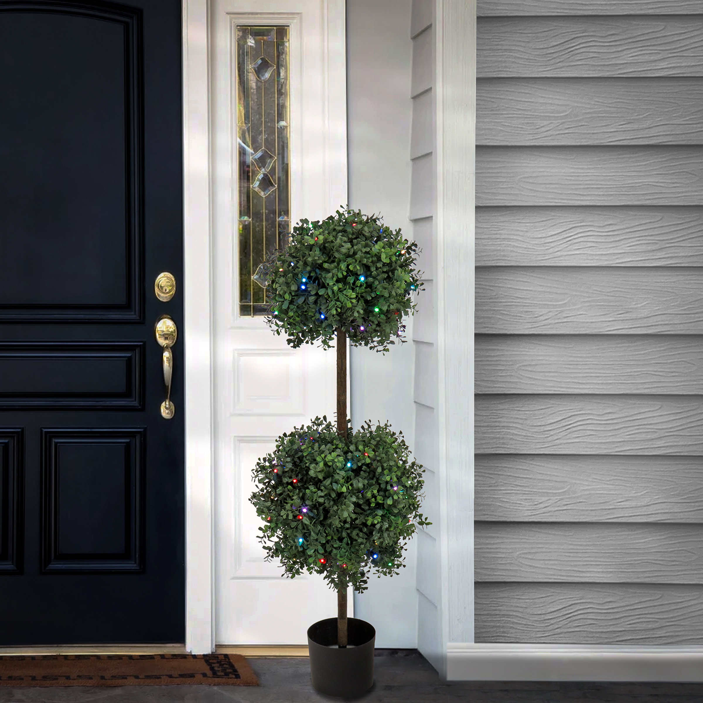 The Holiday Aisle® 46" Boxwood Double Ball Topiary with Multi-Function ...