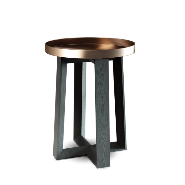 Ivy Bronx Round Tray Top Side Table - Brushed Bronze Tray Top & Natural ...