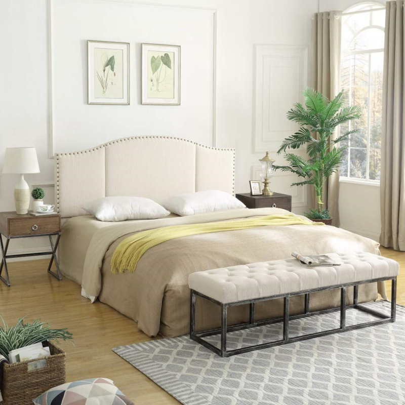 Bloomsbury Market Medieval linen quilted headboard with bronze nails ...