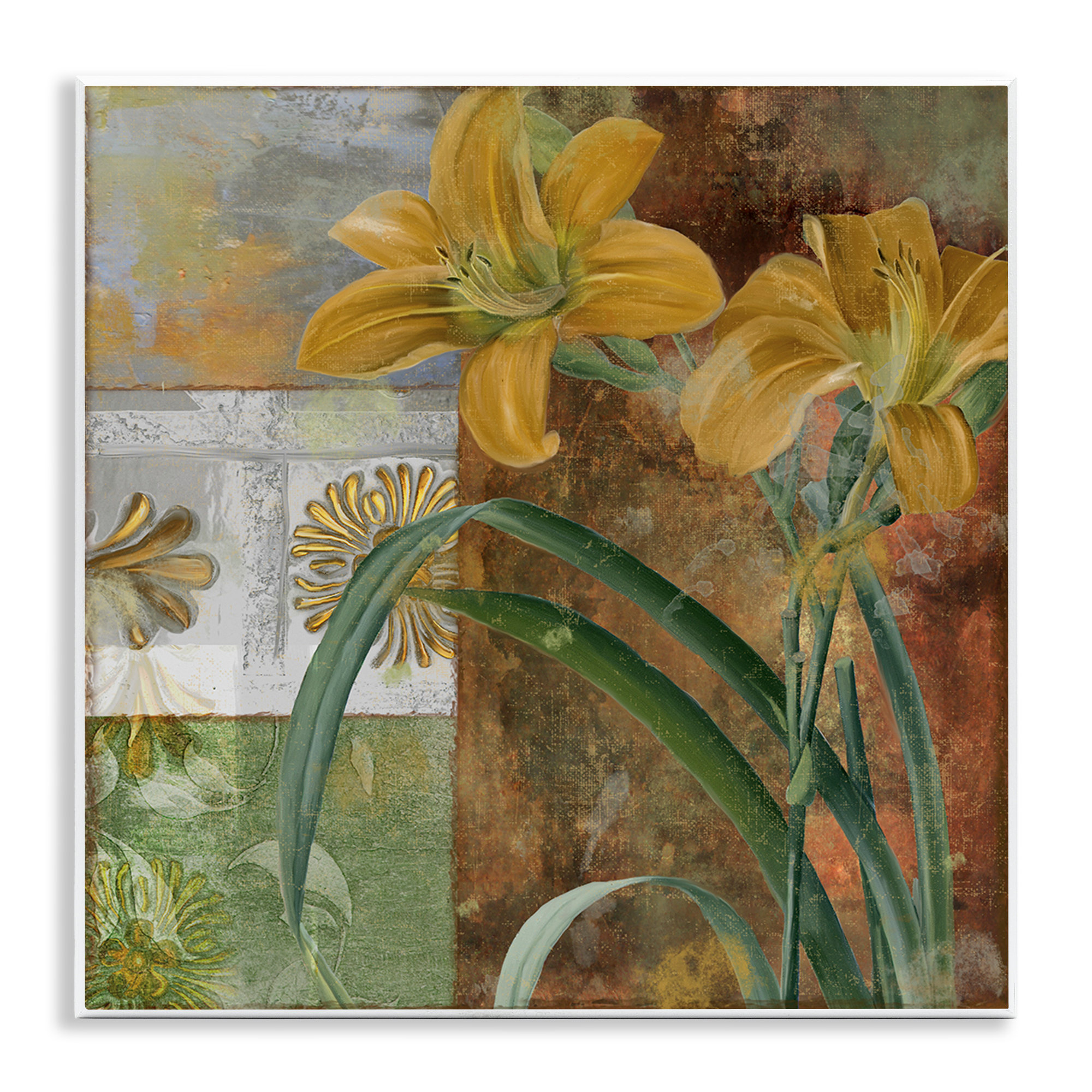 Fleur De Lis Living Yellow Lilies on Vintage Tile Wall Plaque, design ...