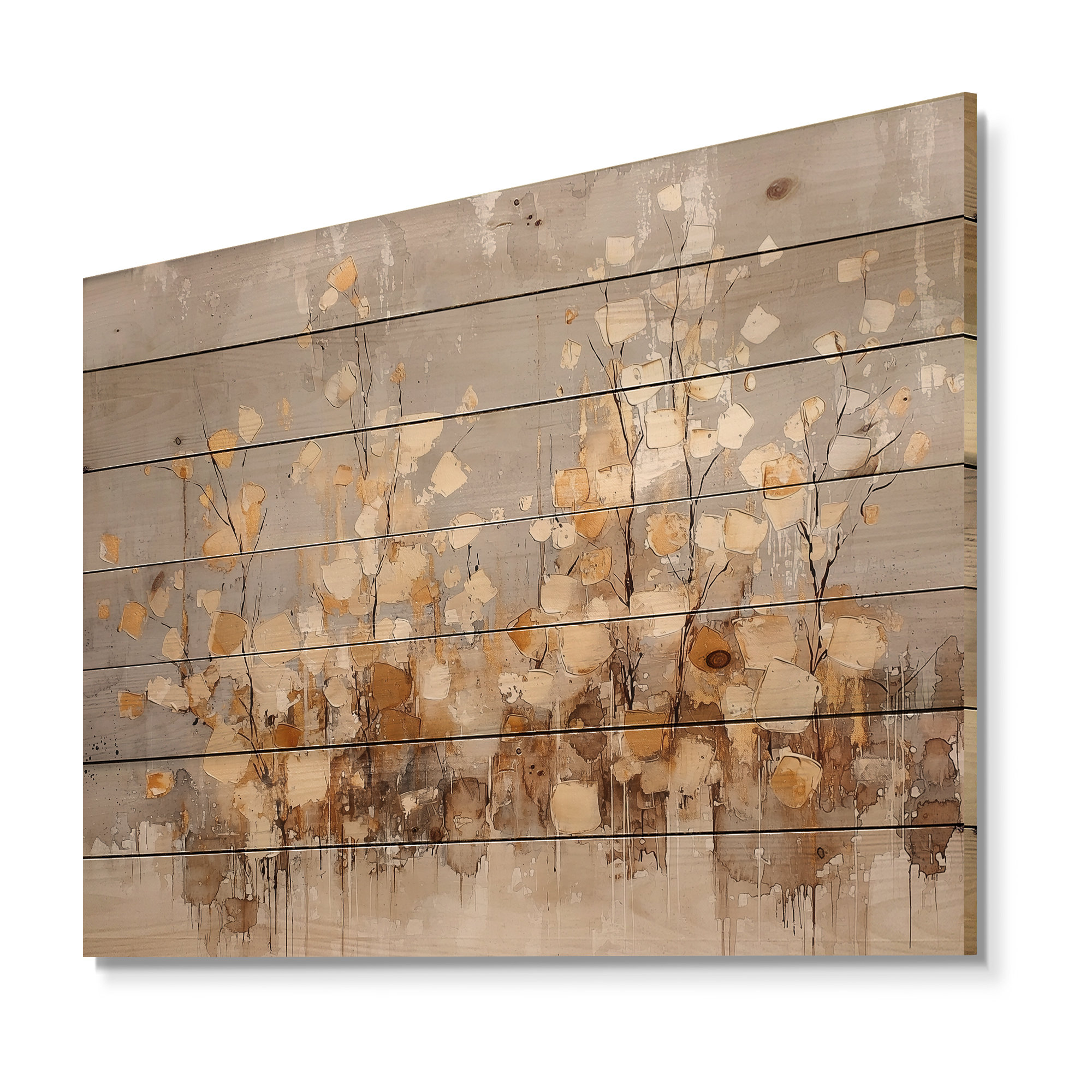 Ophelia & Co. Minimal Golden Trees Horizon - Tree Landscape White Wood ...