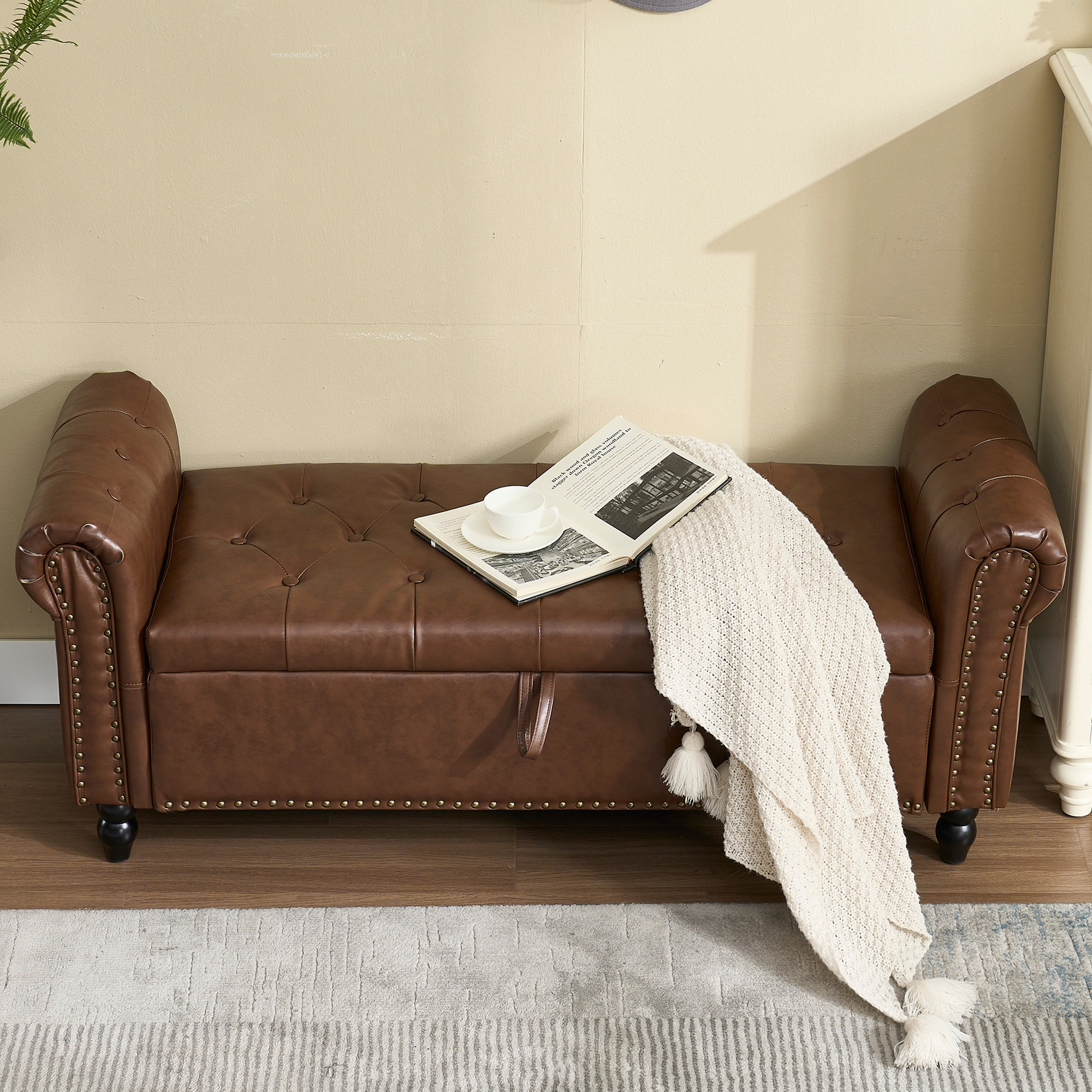 Alcott Hill® Storage Ottoman 55.12 Inches Upholstered Fabric Storage ...