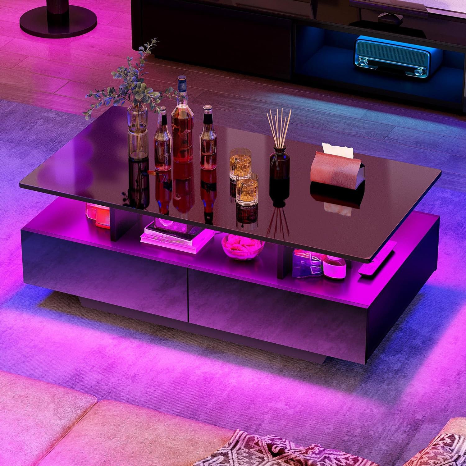 Ivy Bronx High Glossy LED Coffee Tables for Living Room, Modern Black ...