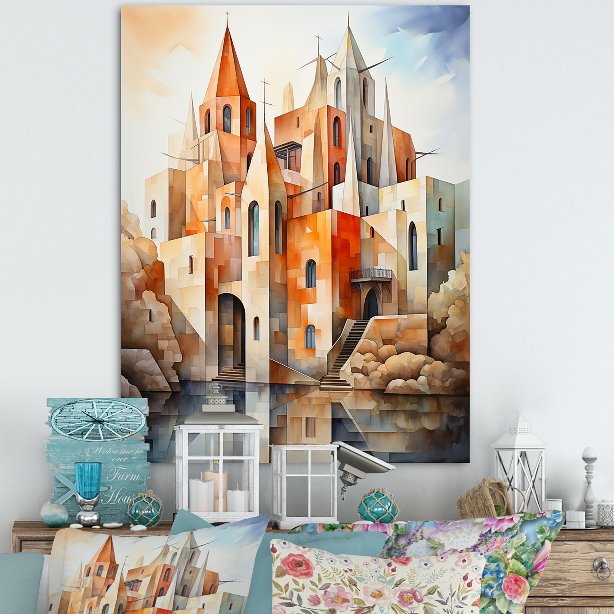 Lark Manor™ Cubist Chapel Religious Landscape II - Church Wall Art ...