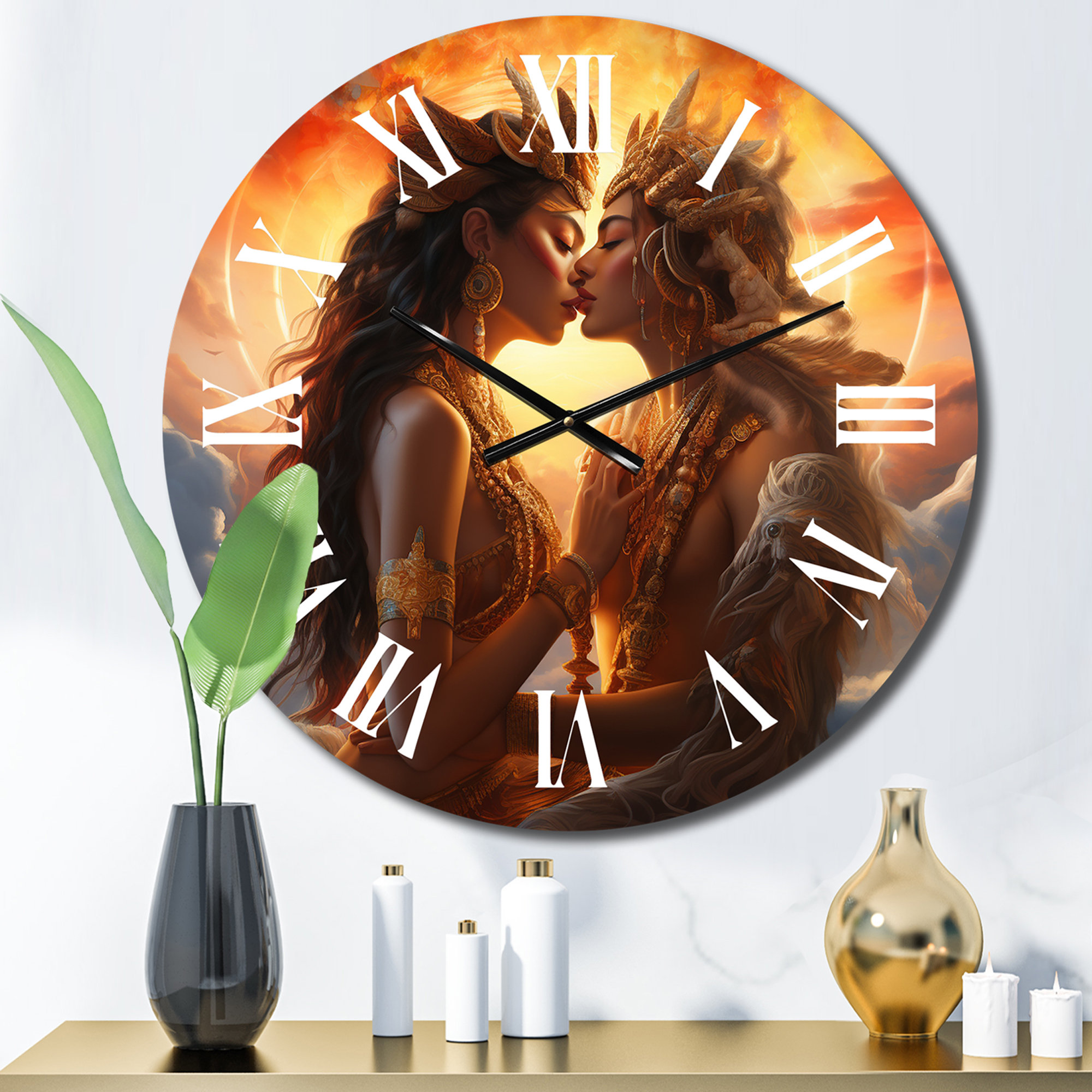 Design Art Sacred Love Divine Couple Kissing - Couple Wall Clock ...