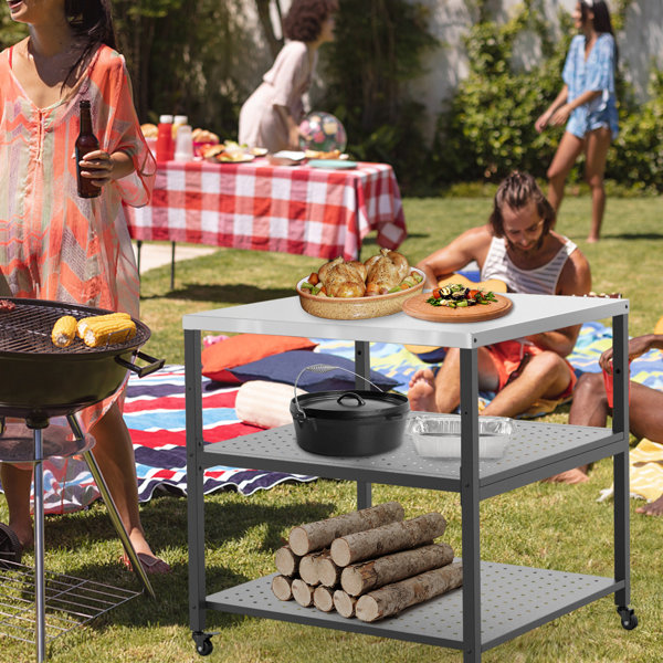 Hokku Designs Eriska Three-Shelf Stainless Outdoor Movable Food Prep ...