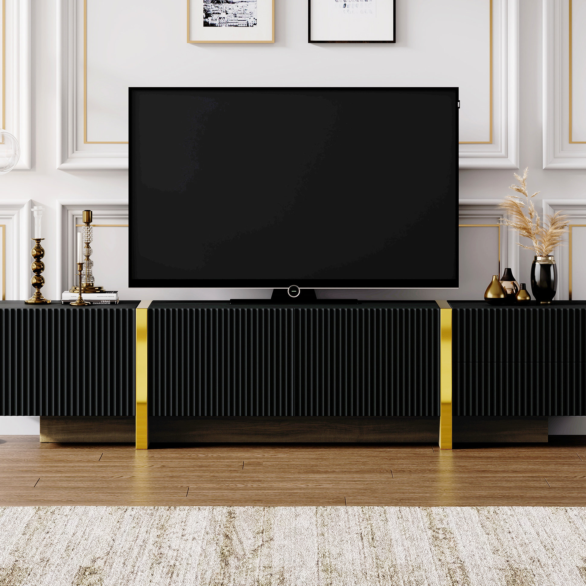 Latitude Run® Modern Fluted Tv Stand For 80" Tvs: With Golden Legs ...