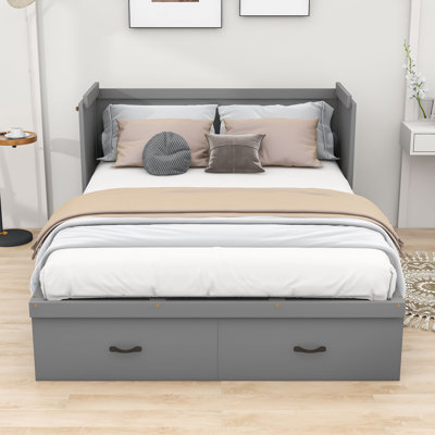 Red Barrel Studio® Bainter Wood Murphy Bed with USB Port and A Drawer ...