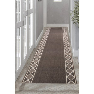 Rosalind Wheeler Custom Size Floral Scroll Beige Low Pile Slip ...