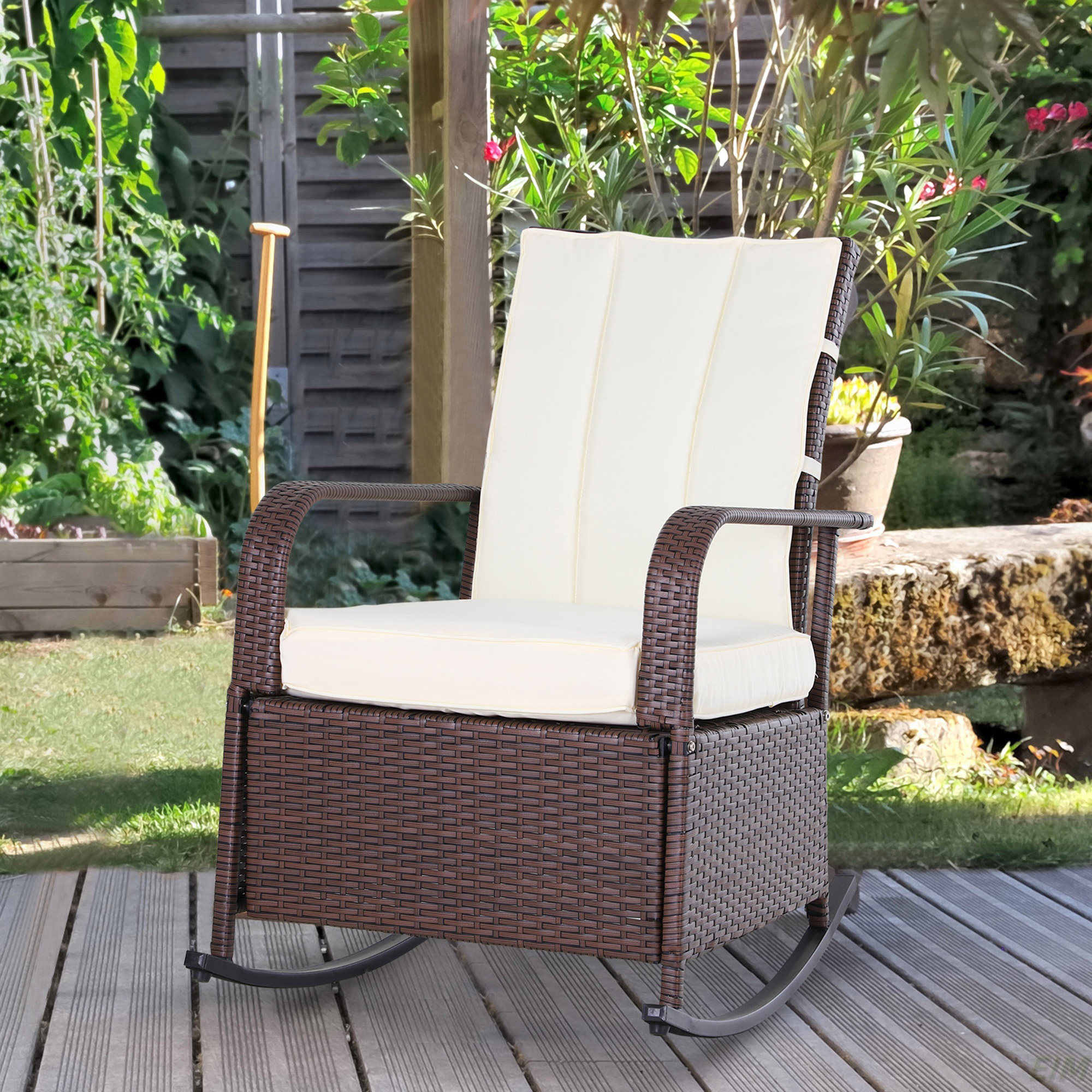 Lark Manor™ Wicker Outdoor Rocking Chair, Patio Recliner With ...